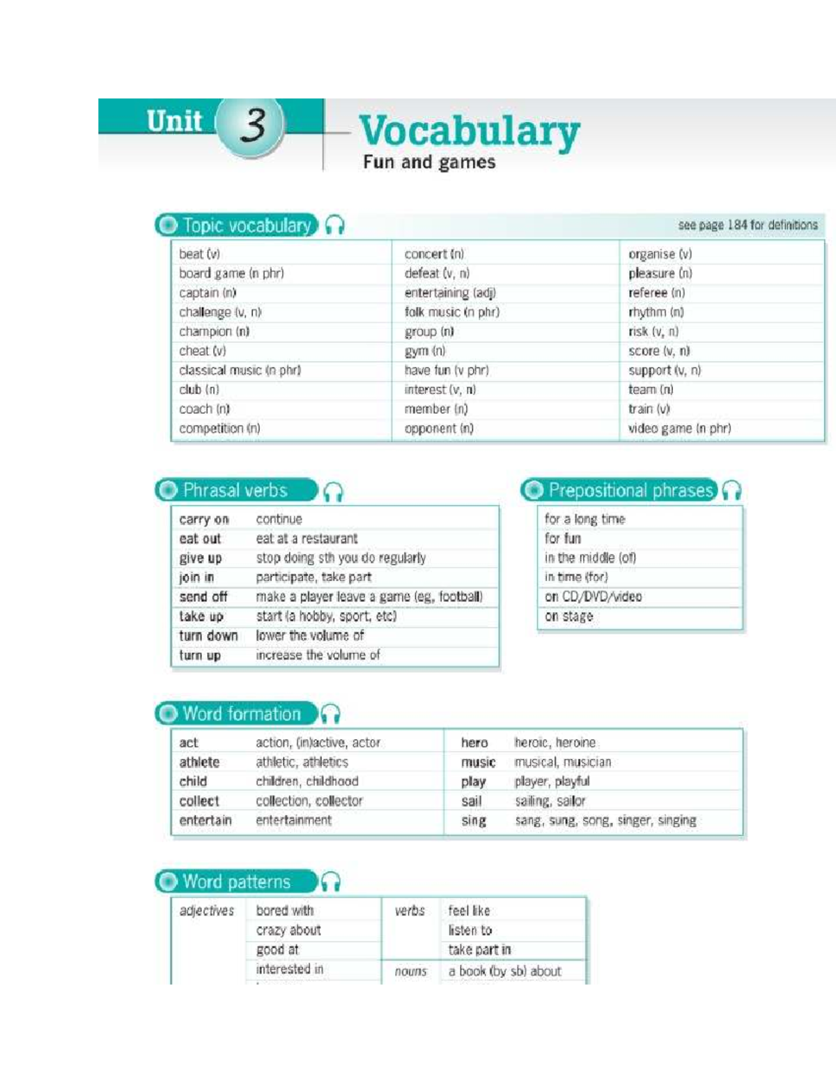Unit 3 Vocabulary: Fun and Games - Key Terms and Activities - Studocu