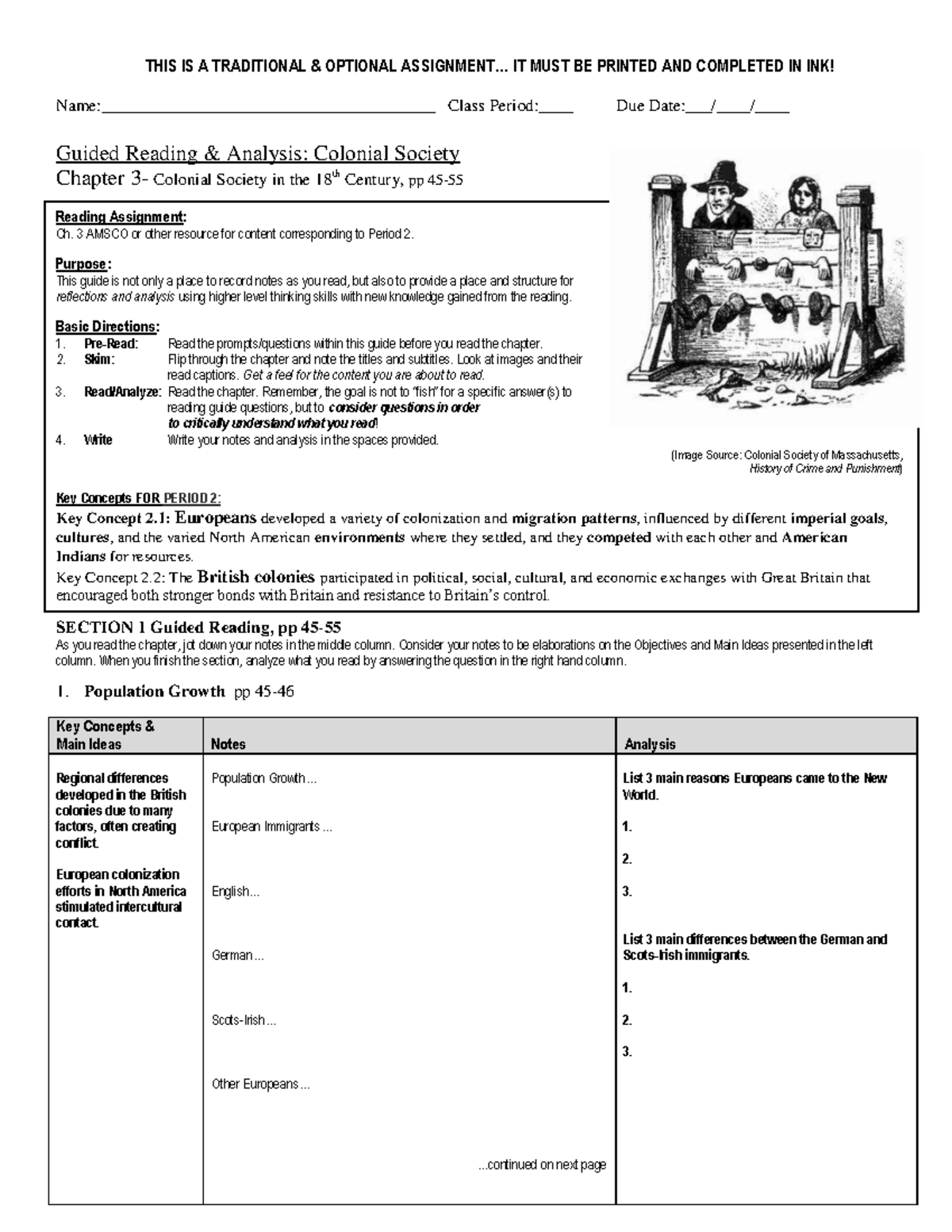 APUSH 3: Guided Reading Analysis of Colonial Society in the 18th ...