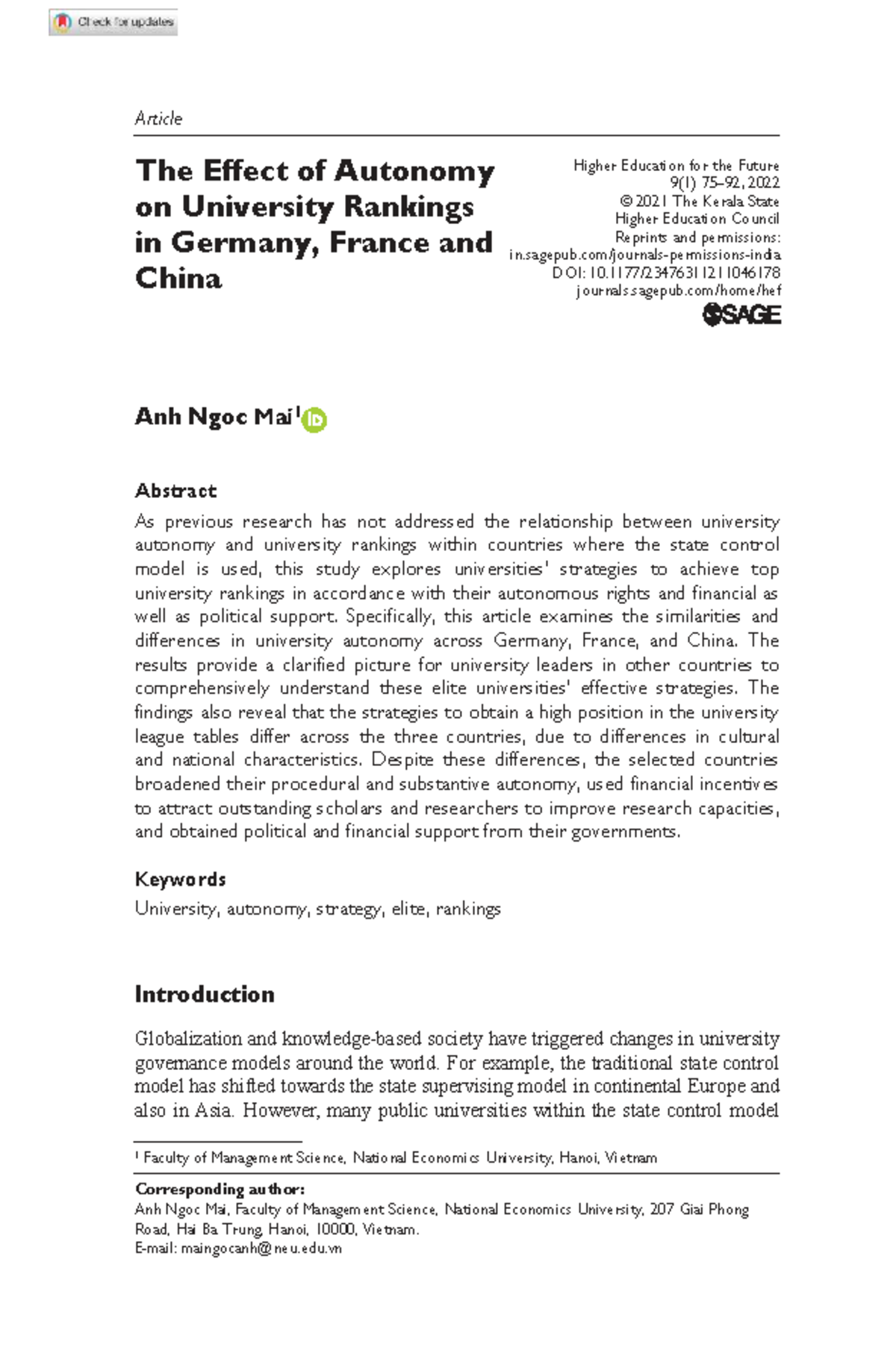 HEF 2022: University Autonomy and Rankings in Germany, France, and ...