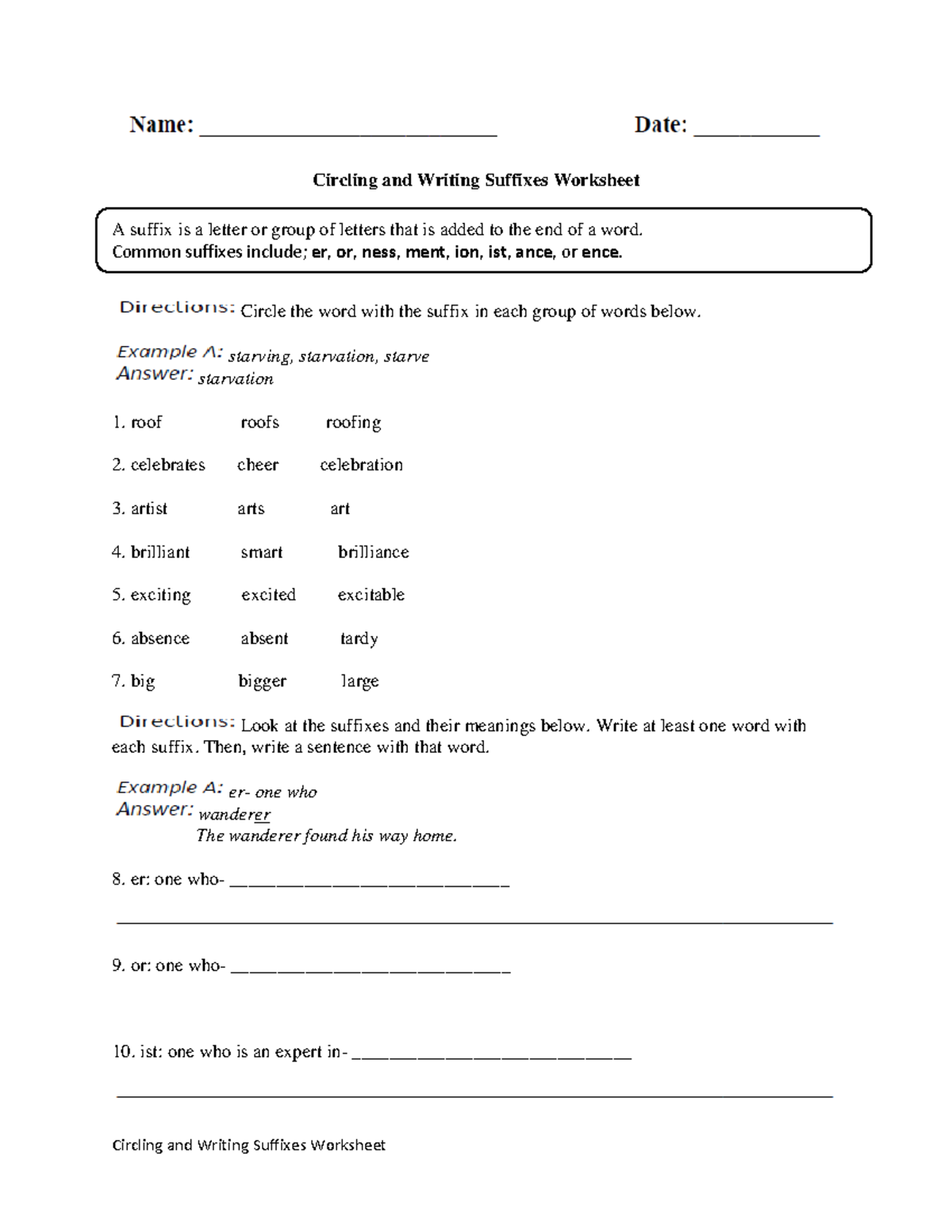 Circling and Writing Suffixes Worksheet - Studocu