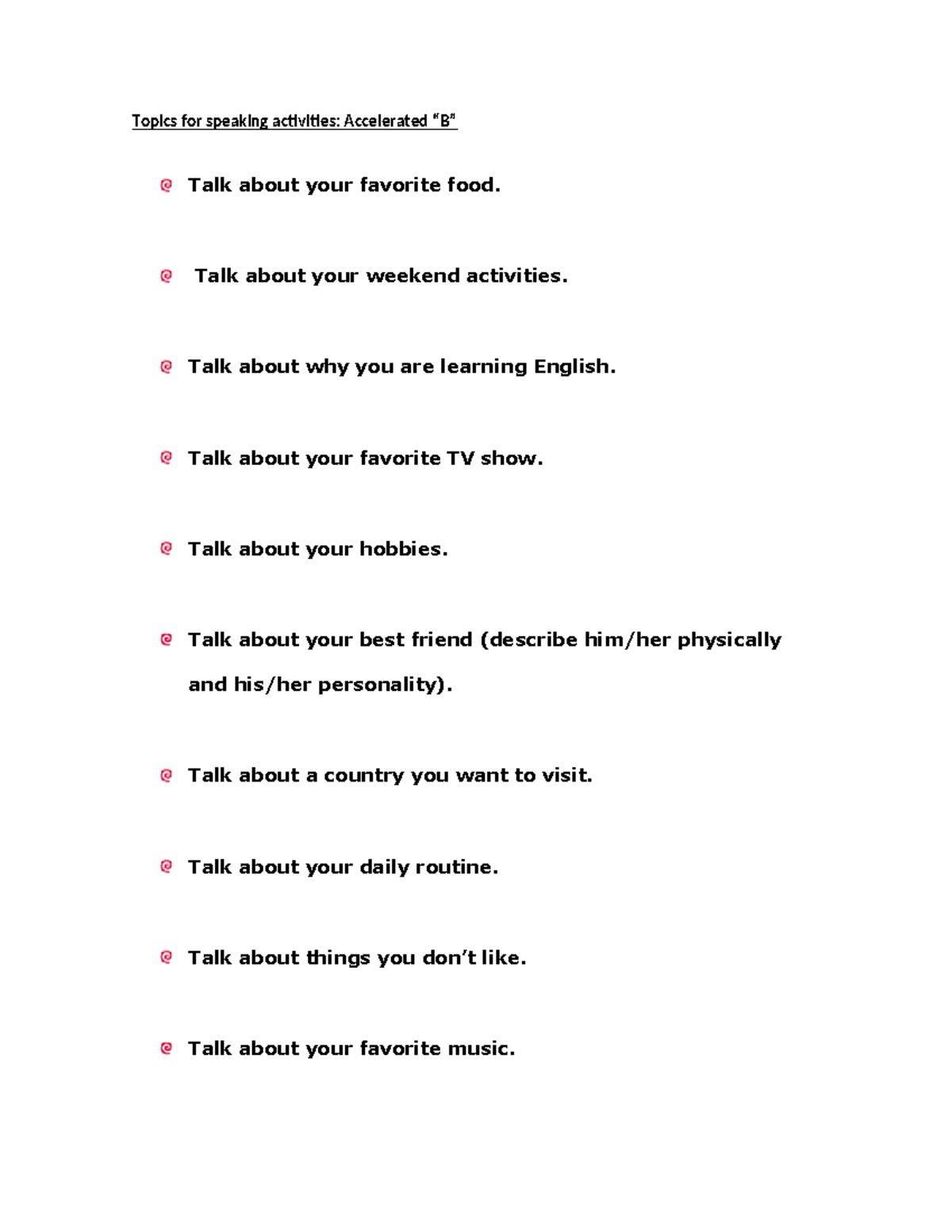 Pre-Intermediate Speaking Activities: Favorite Food, Hobbies & More ...