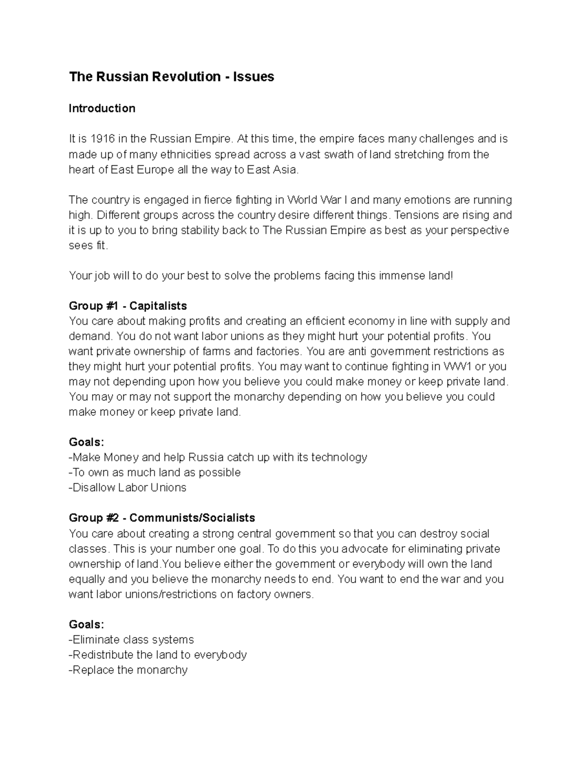 The Russian Revolution - Issues - The Russian Revolution - Issues ...