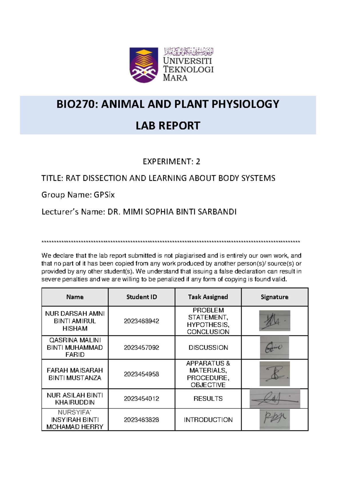 BIO270: Rat Dissection Lab Report on Mammalian Body Systems - Studocu