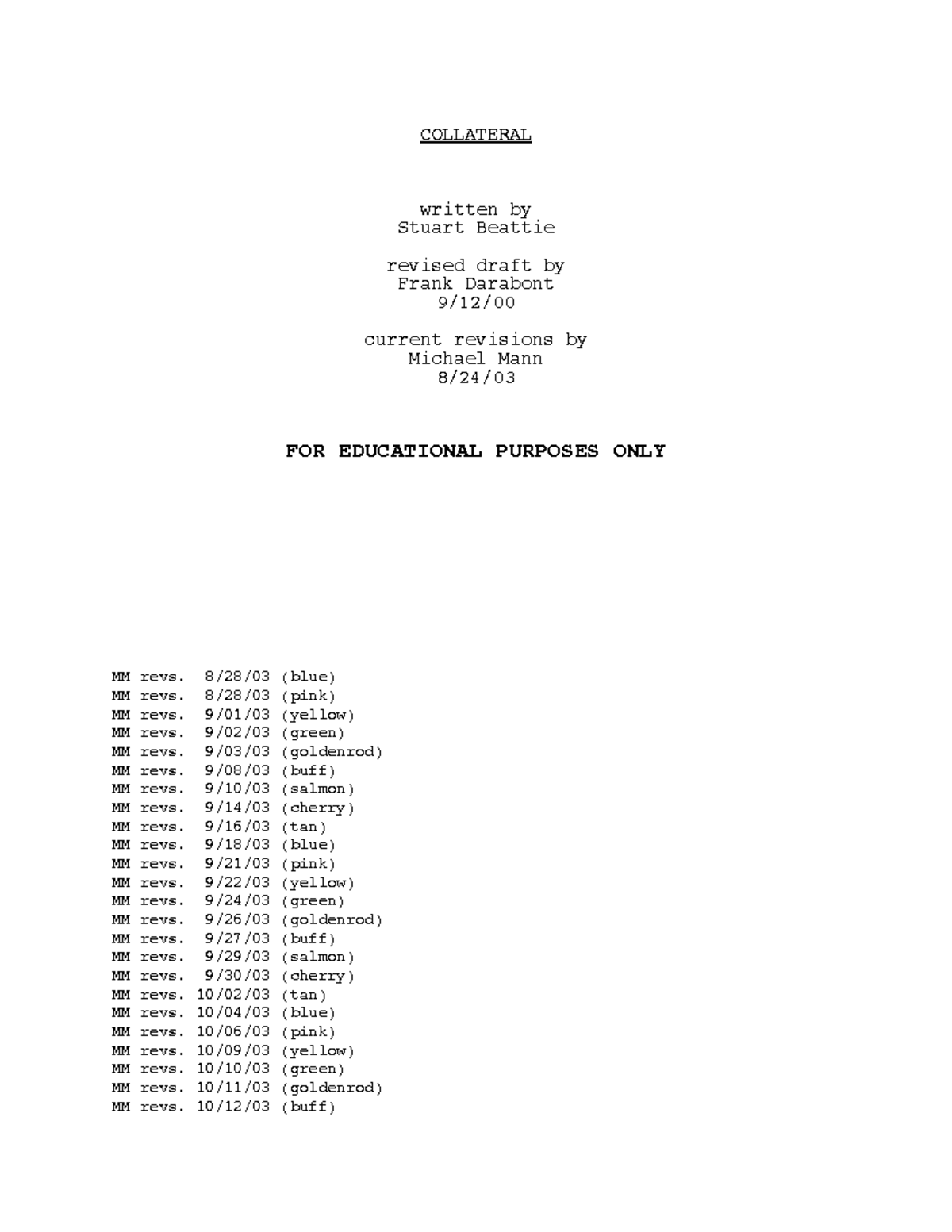 **Title: COLLATERAL (MM) - Revised Script Draft Analysis** - Studocu
