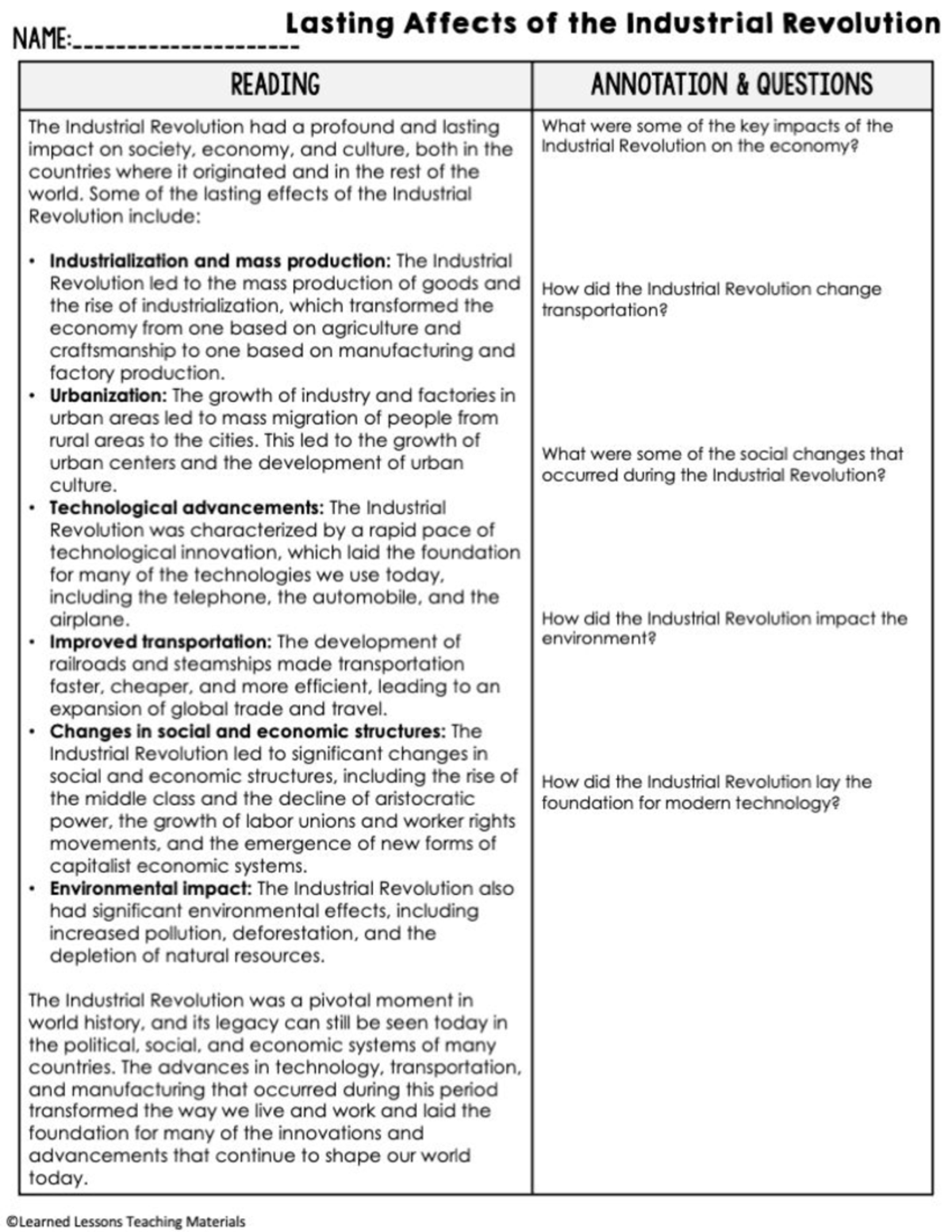 Industrial Revolution (HIST 101) DBQ: Lasting Effects on Society ...