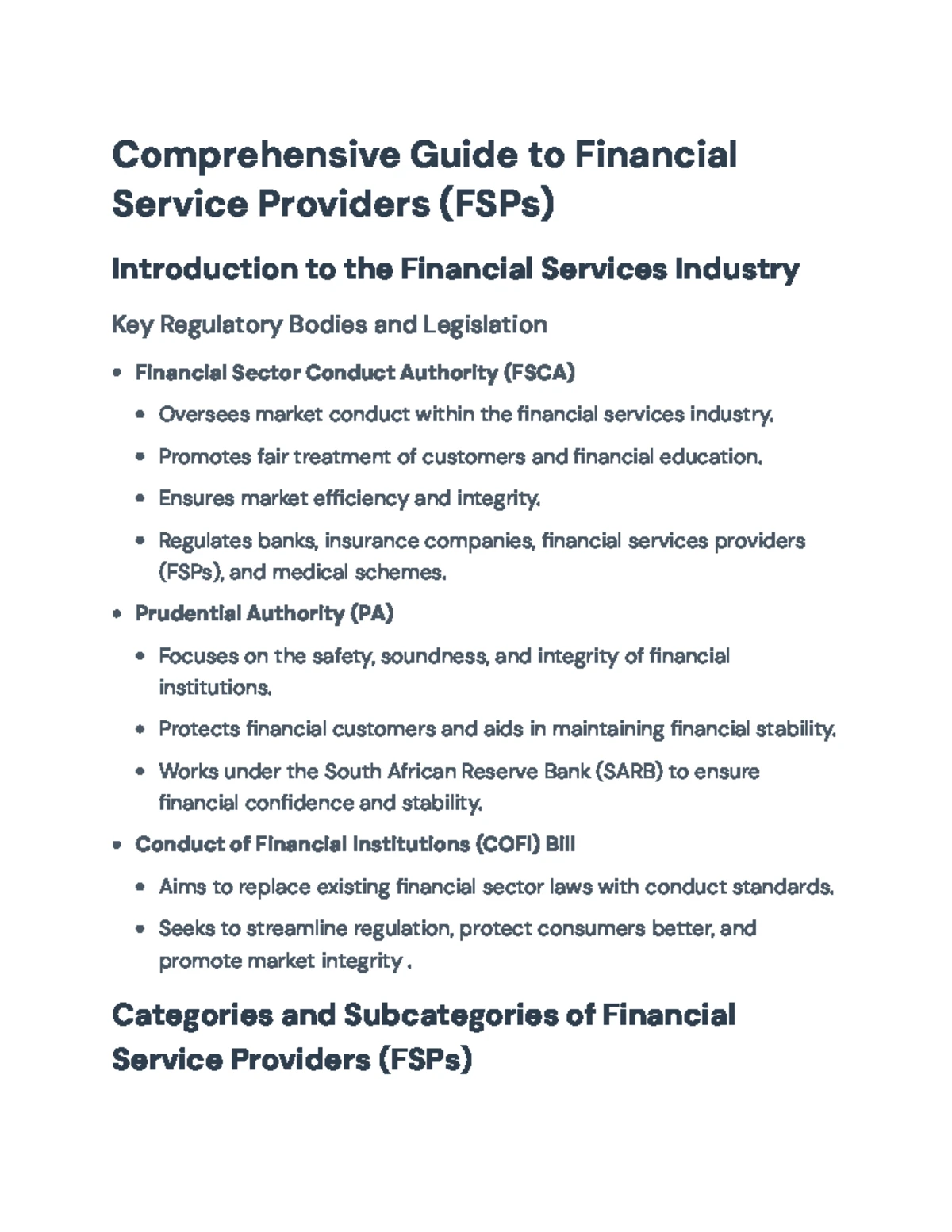 Overview of FAIS Act & FSP Categories: Module 1 Insights - Studocu