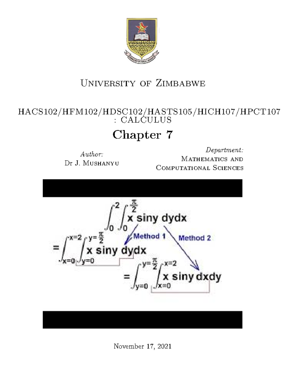 Calculus (MATH 101): Chapter 7 - Multiple Integration Notes (Nov-Dec ...