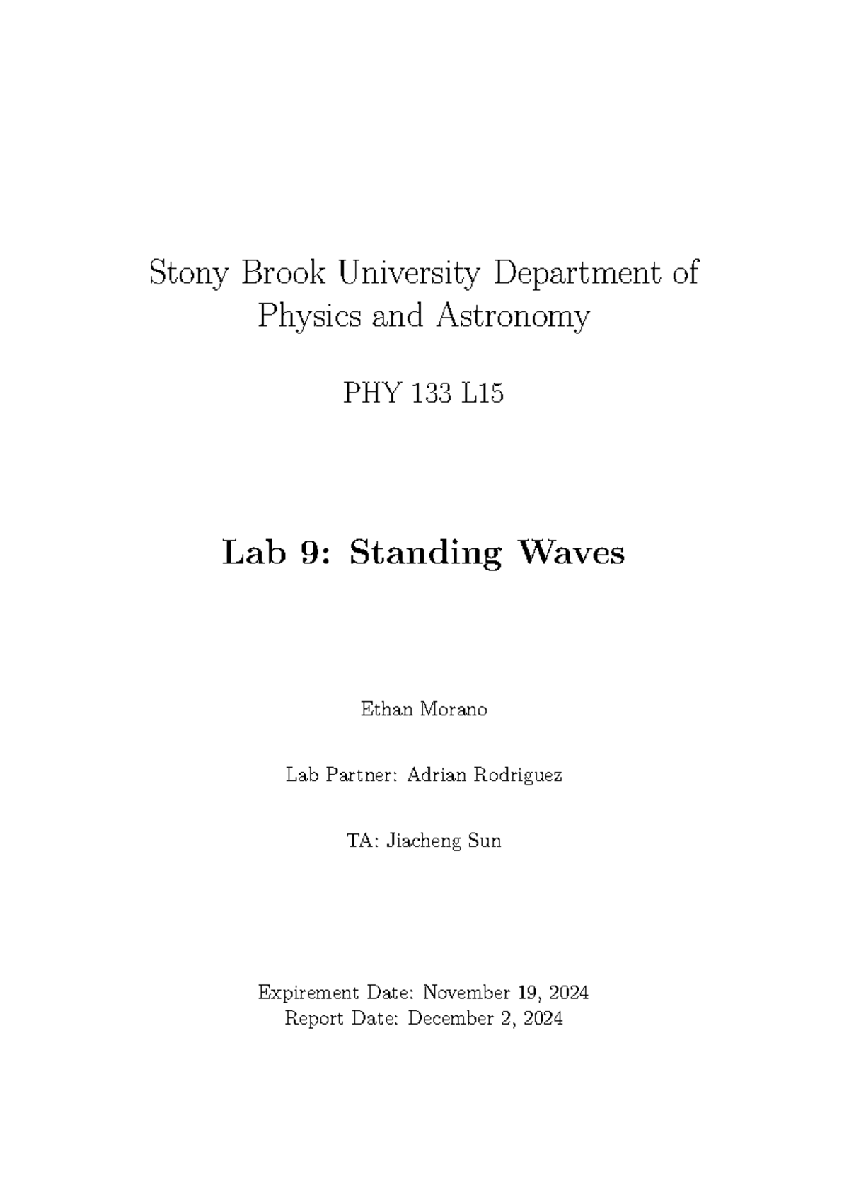 PHY 133 Lab 9 Report: Investigating Standing Waves and Harmonics - Studocu
