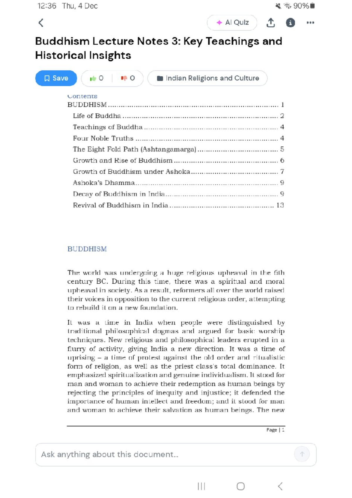 Buddhism Lecture Notes 3: Key Teachings & Historical Insights (AI Quiz ...