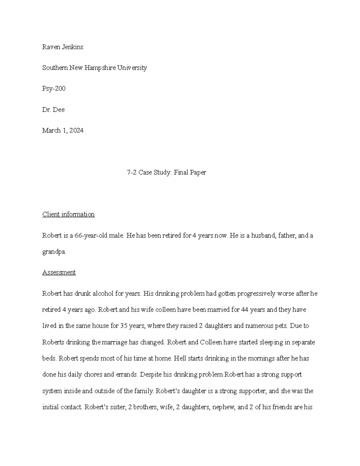 7-2 final paper - Raven Jenkins Southern New Hampshire University Psy ...
