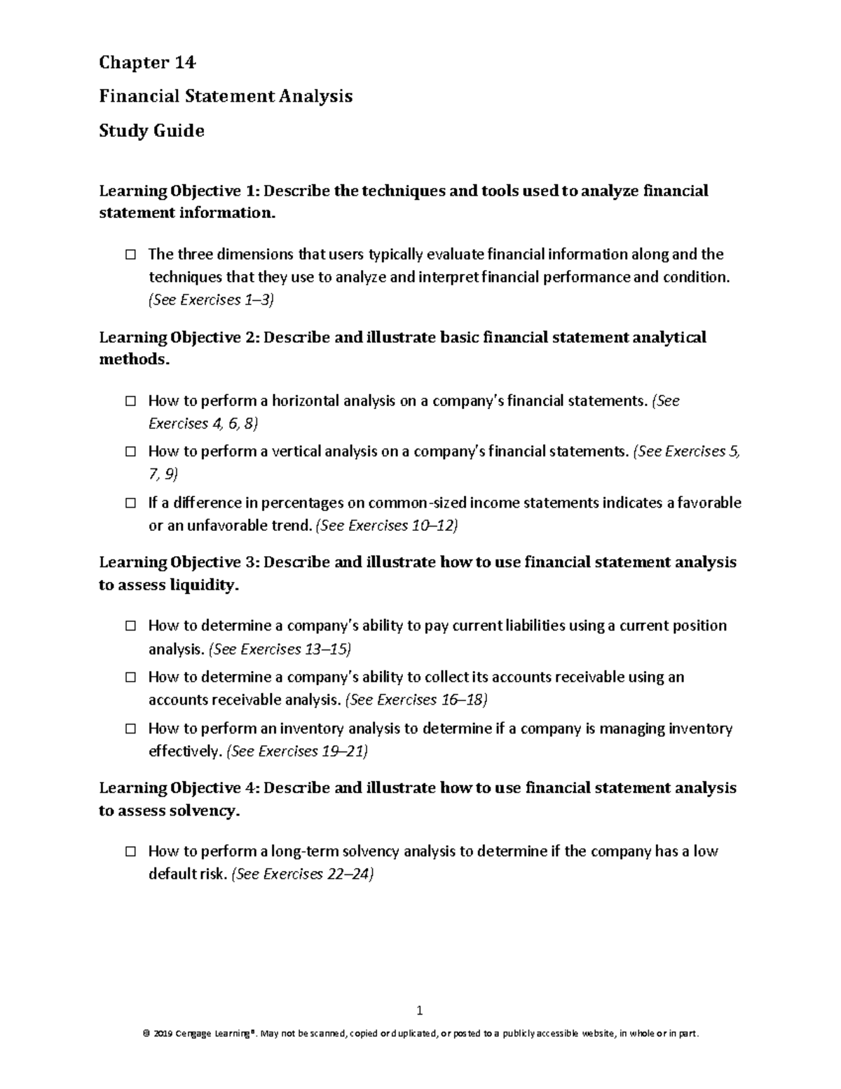 Study Guide Ch 14 - Chapter 14 Financial Statement Analysis Study Guide ...
