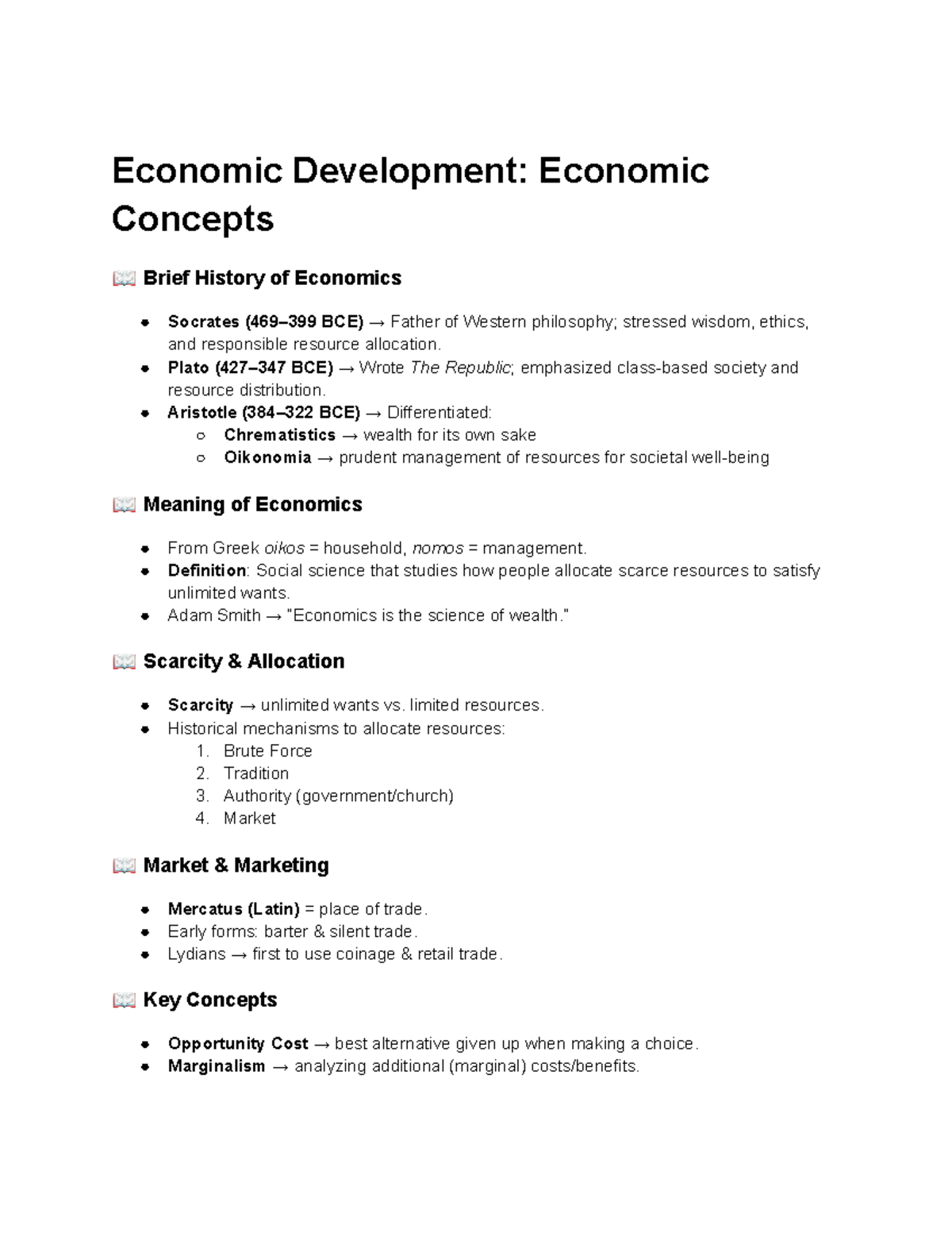 Econ 101: Key Concepts in Economic Development and History - Studocu