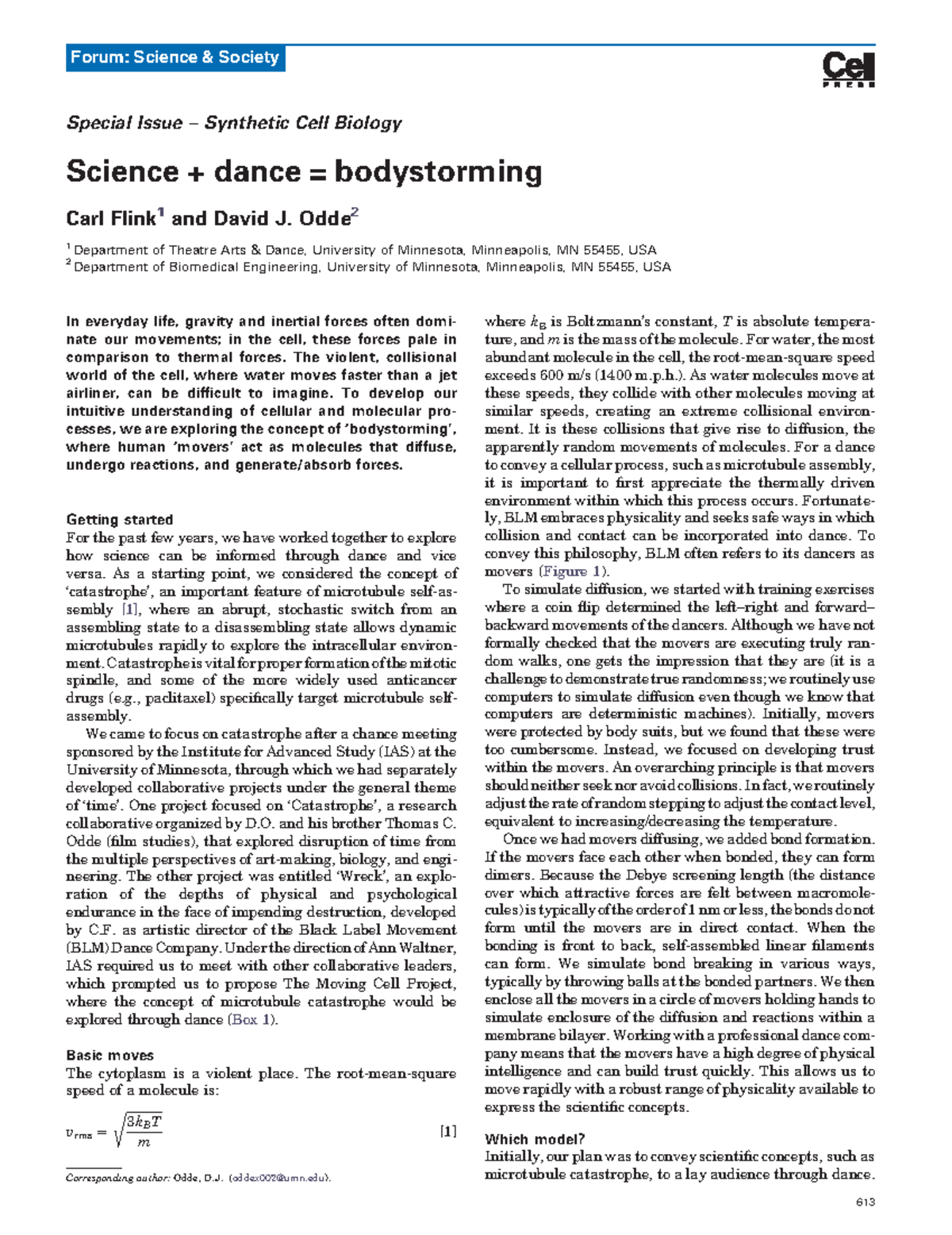 Science+dance - a cross area study while applying bodystorming ...