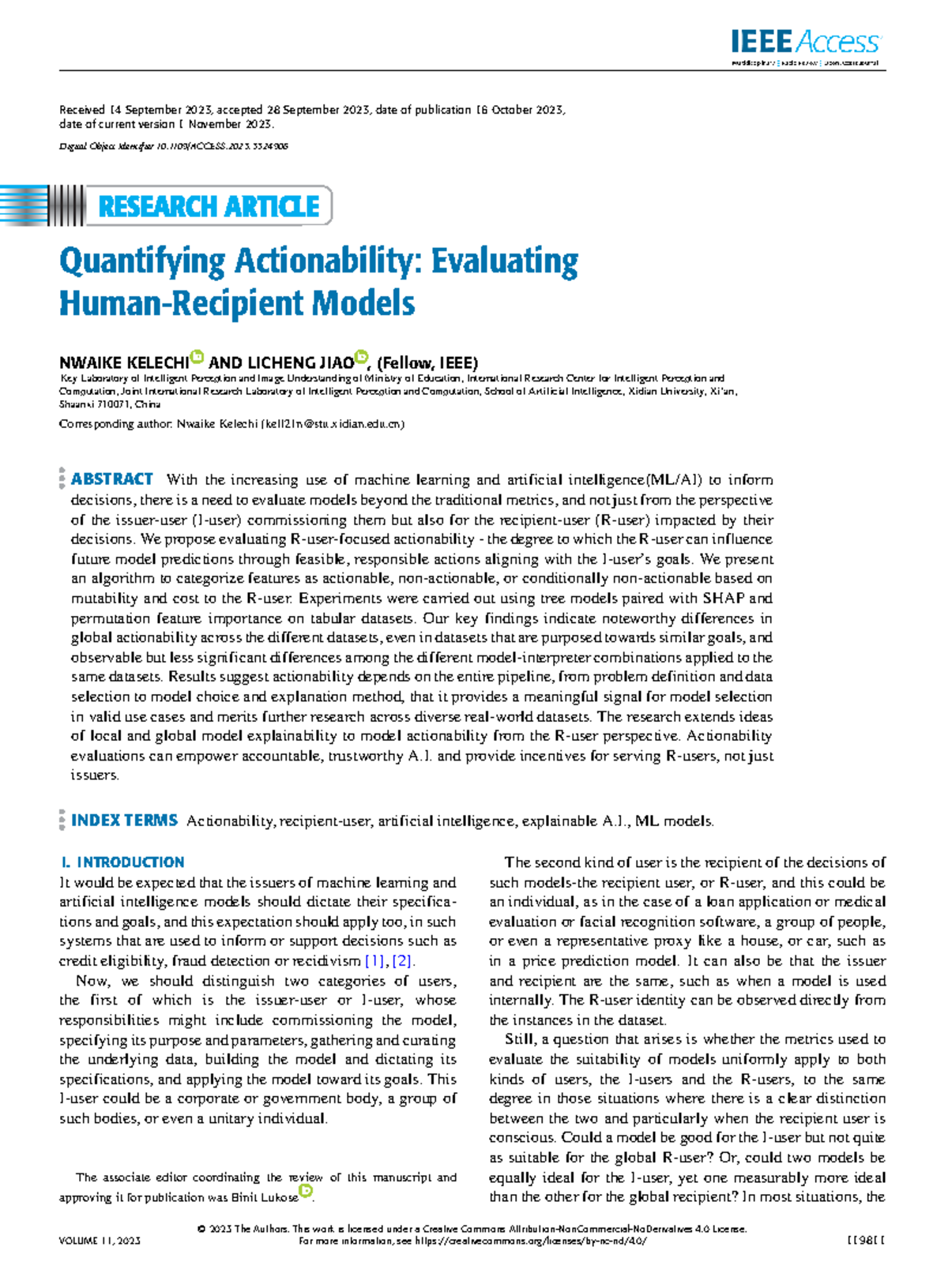 Quantifying Actionability in Human-Recipient Models: Evaluation ...