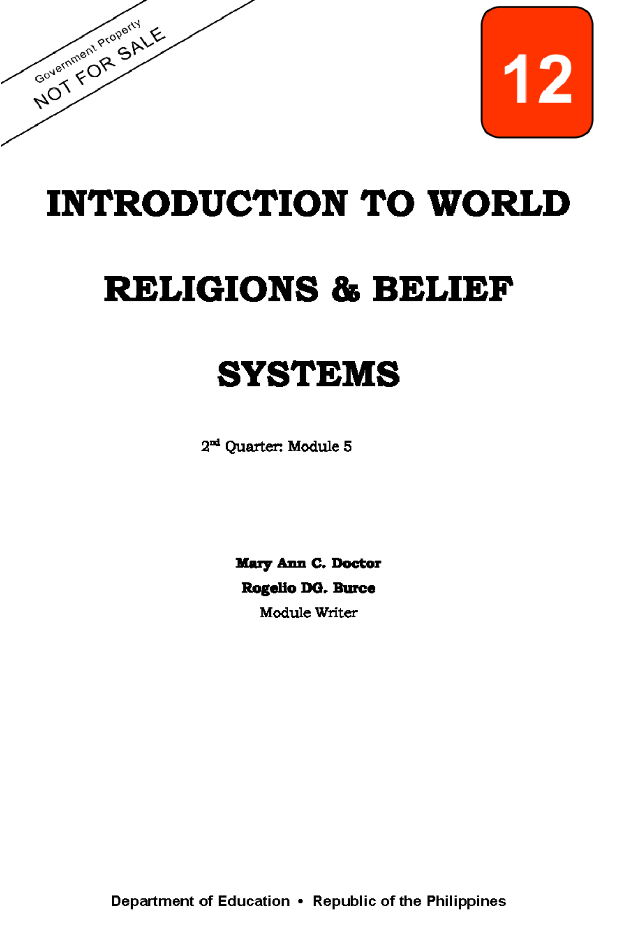 HUMSS Grade 12: Qtr 2 Module 5 - Intro to World Religions & Belief ...