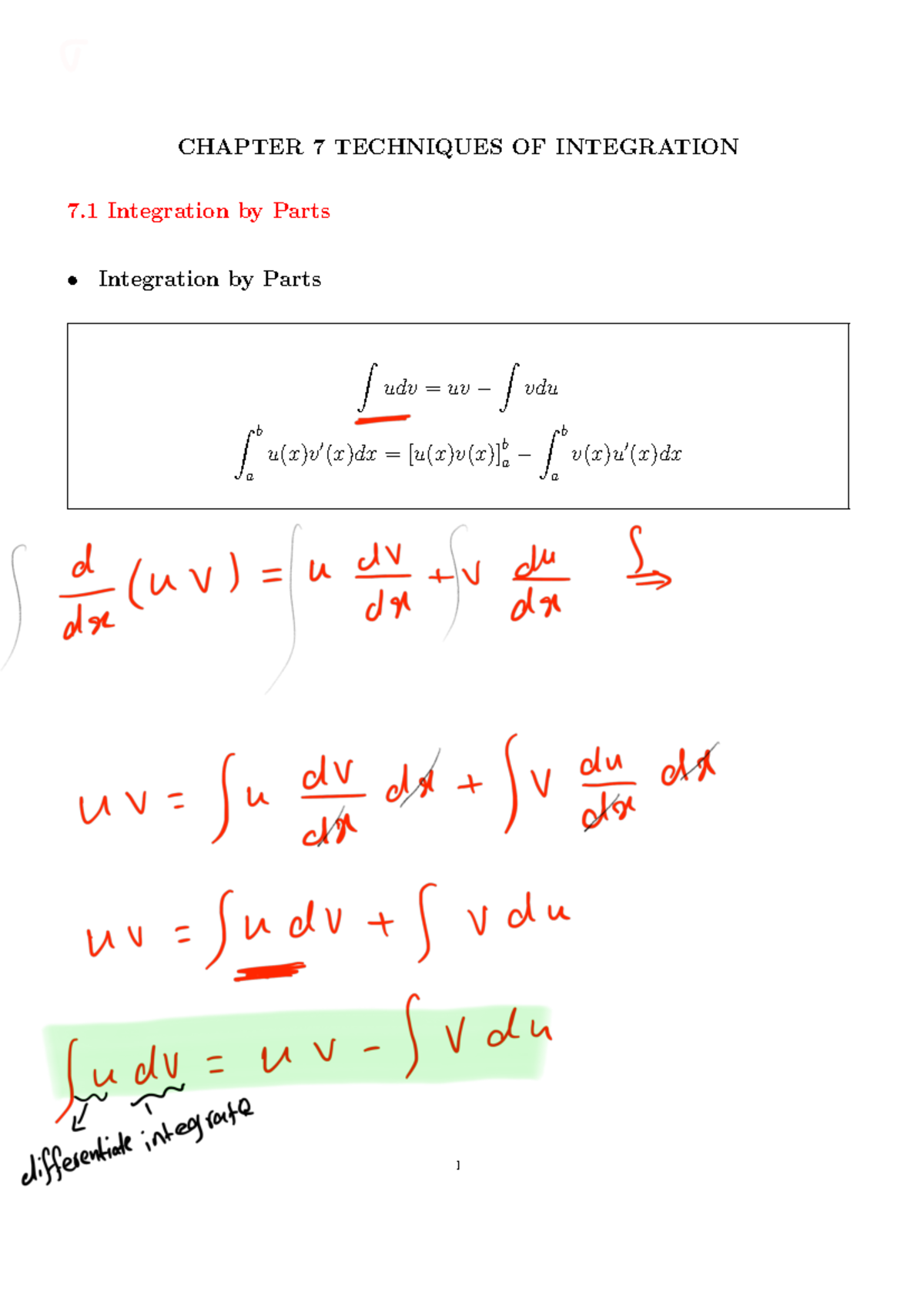 BSC121 Chap 7 Techniques of Integration - CHAPTER 7 TECHNIQUES OF ...