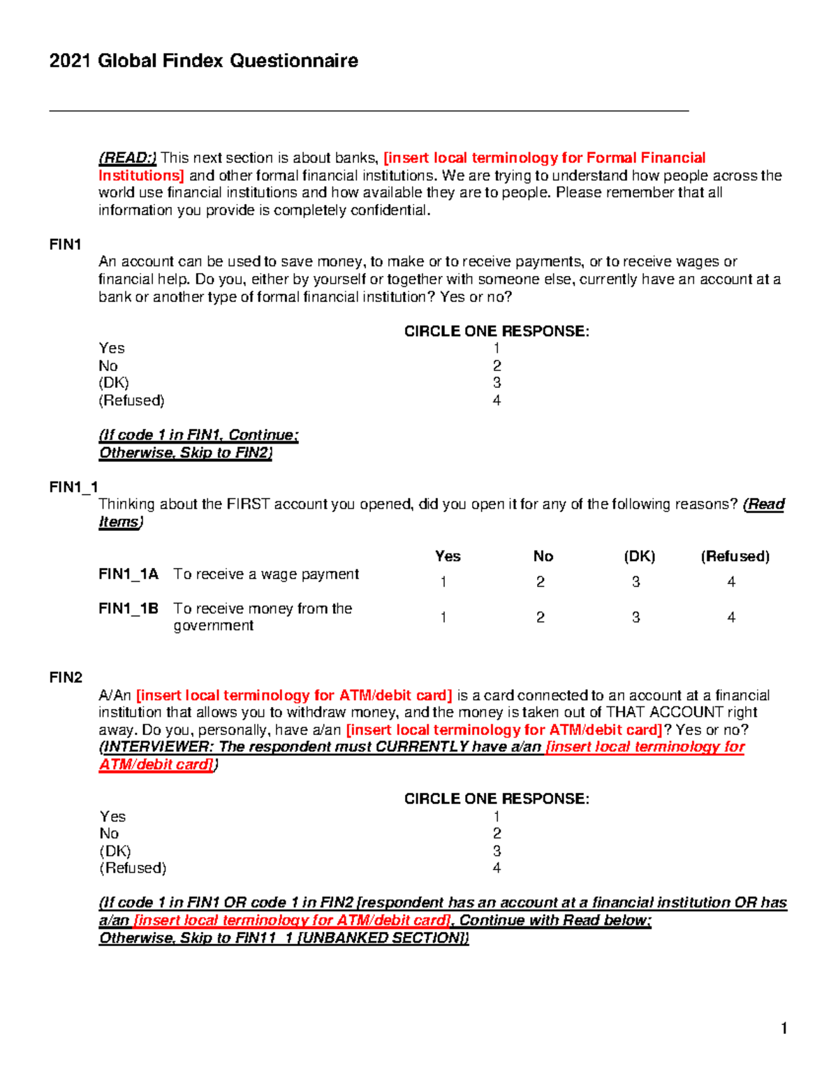 2021 Global Findex Questionnaire: Understanding Financial Access and ...