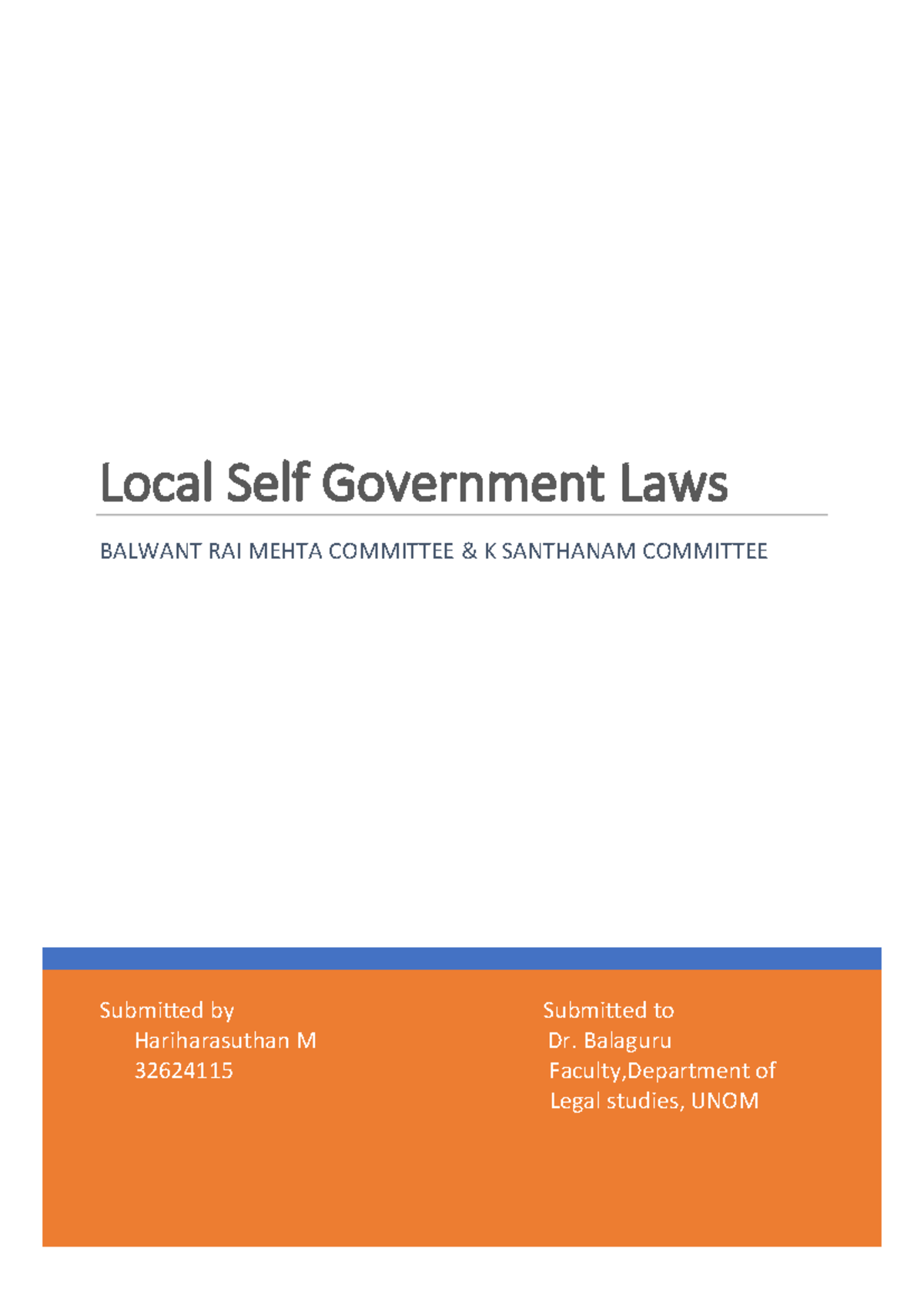 Balwant Rai Mehta & K Santhanam Committee Insights (Legal Studies ...