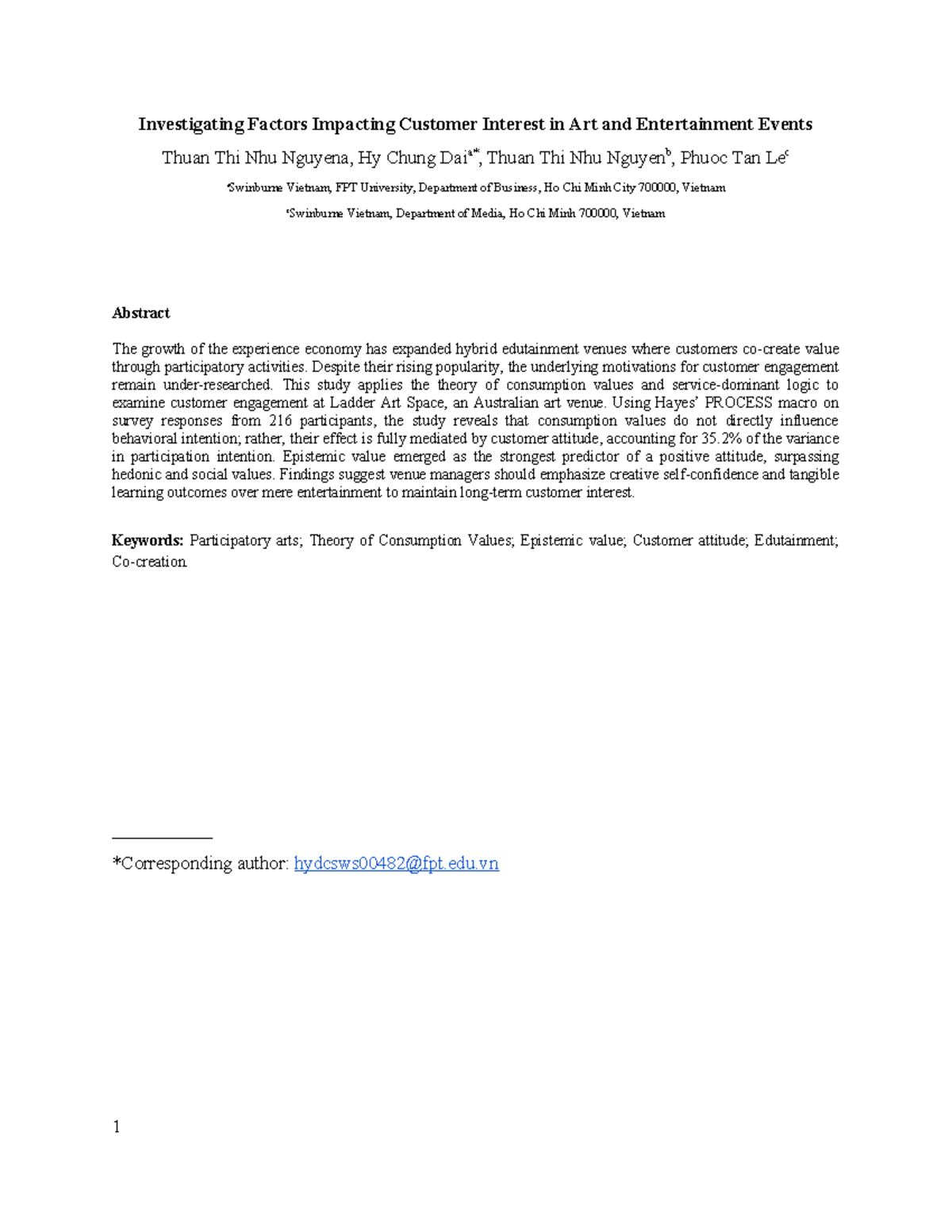 Factors Influencing Customer Engagement in Art Events (BUS 101) - Studocu