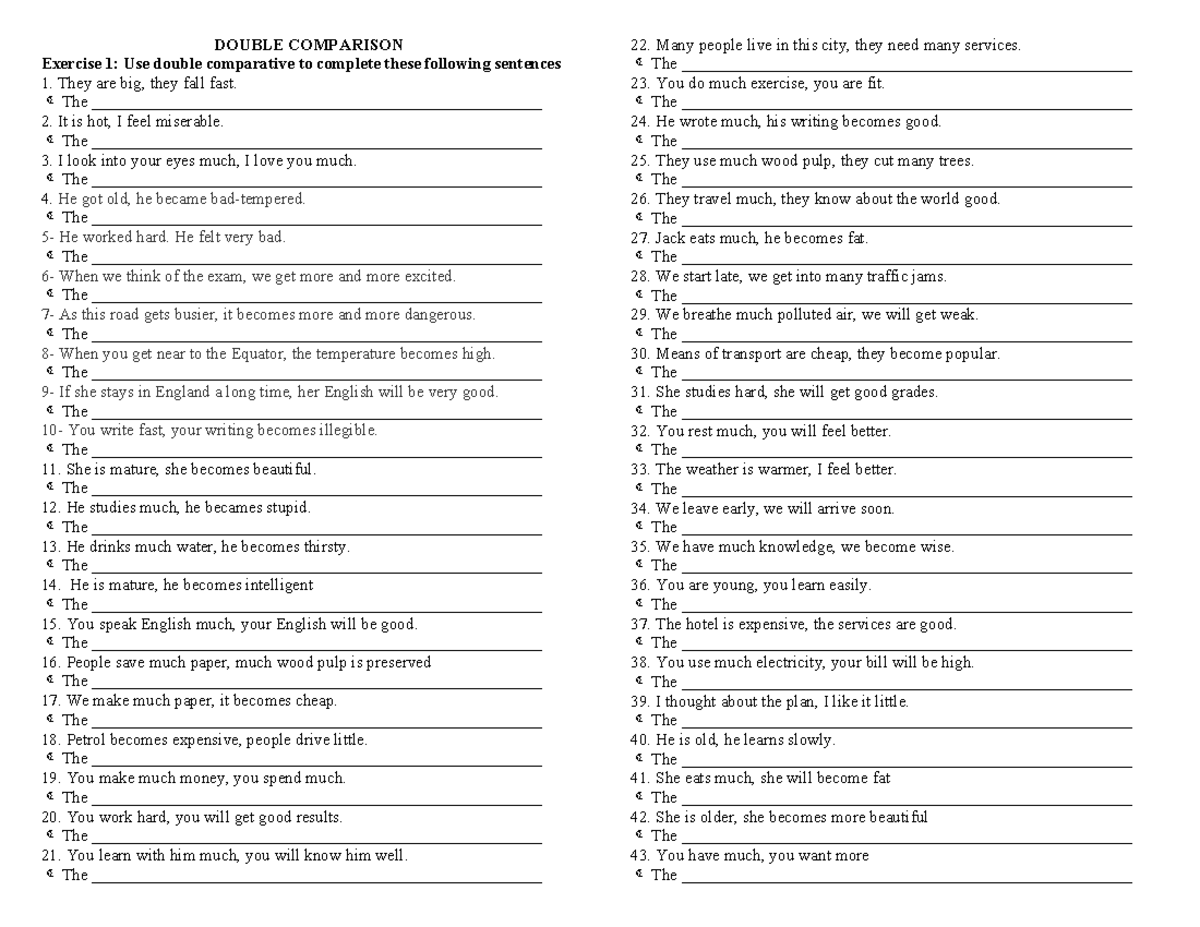 Double Comparative Exercises for Grammar Practice - Studocu