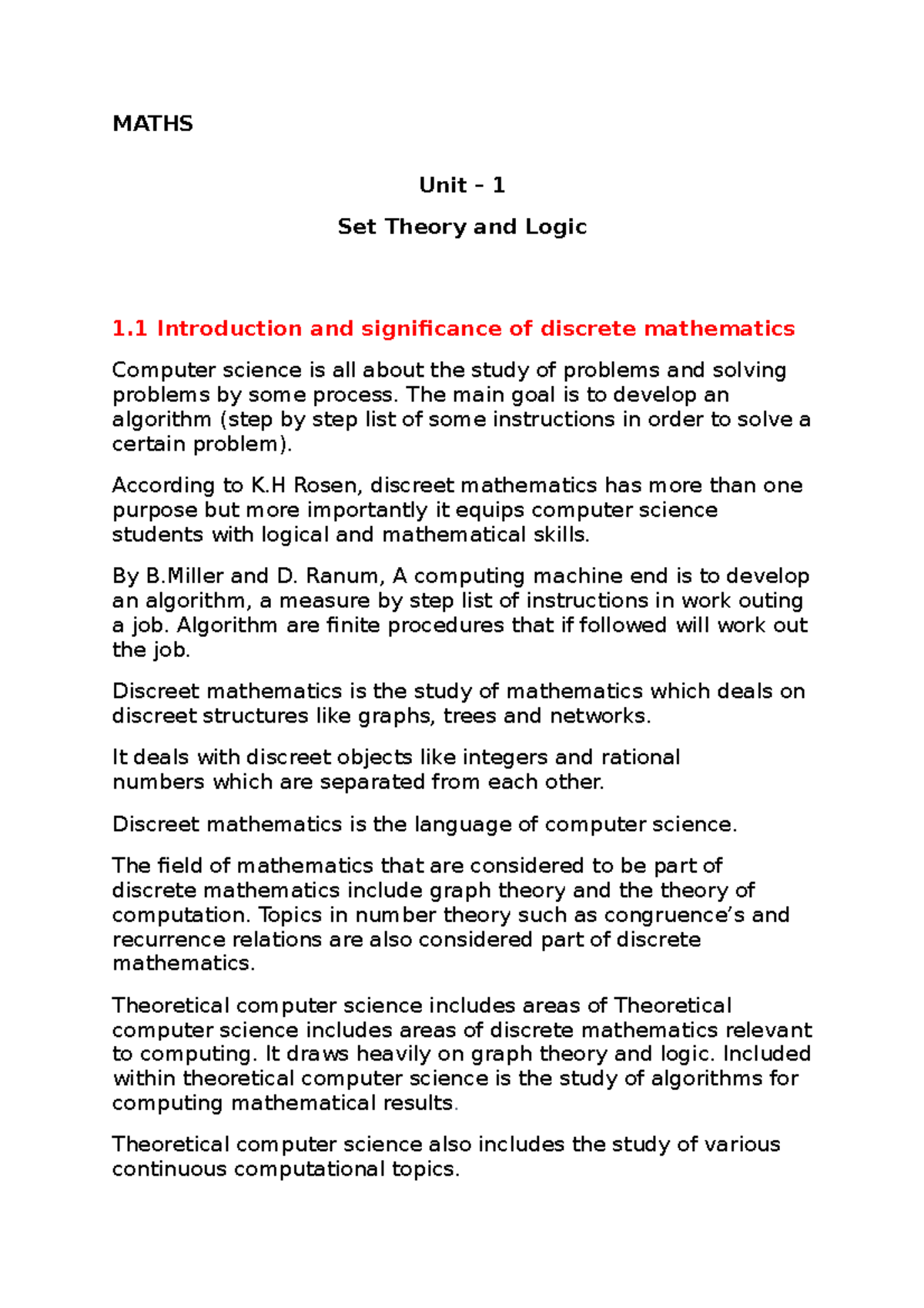 SPPU MATH 2019: Discrete Mathematics Unit 1 Overview and Topics - Studocu