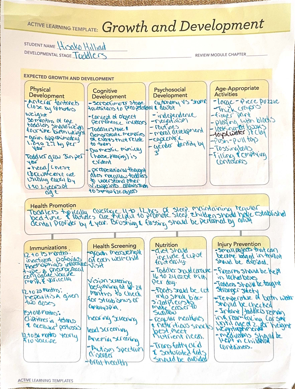 ACTIVE LEARNING TEMPLATE: Growth & Development of Toddlers (Assignment ...