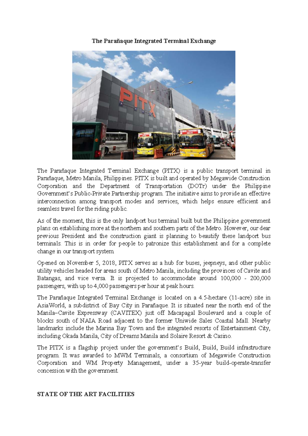 PITX Case Study: An Overview of Parañaque Integrated Terminal - Studocu