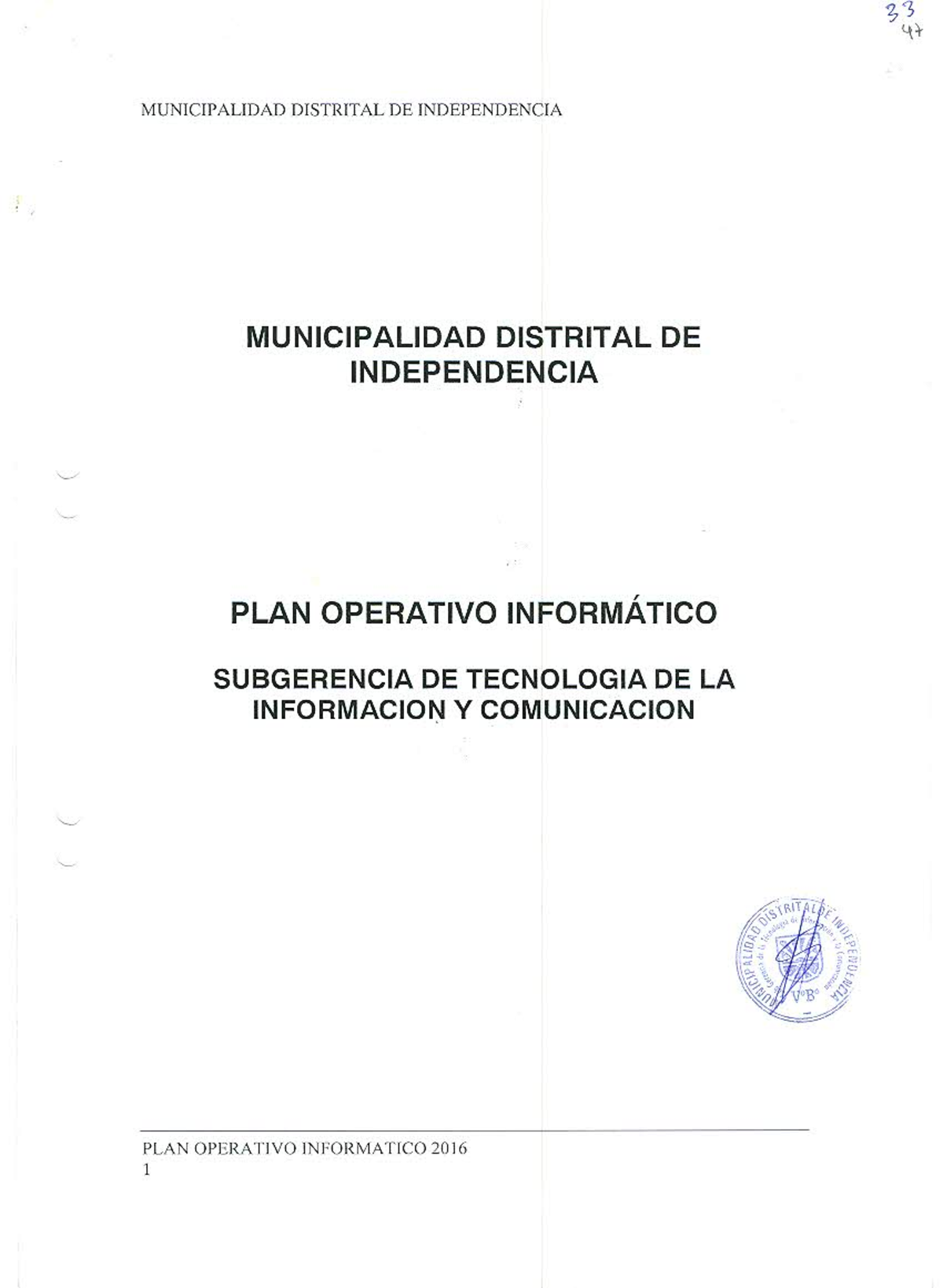 Plan Operativo Informático 2016 - Municipalidad Distrital de ...