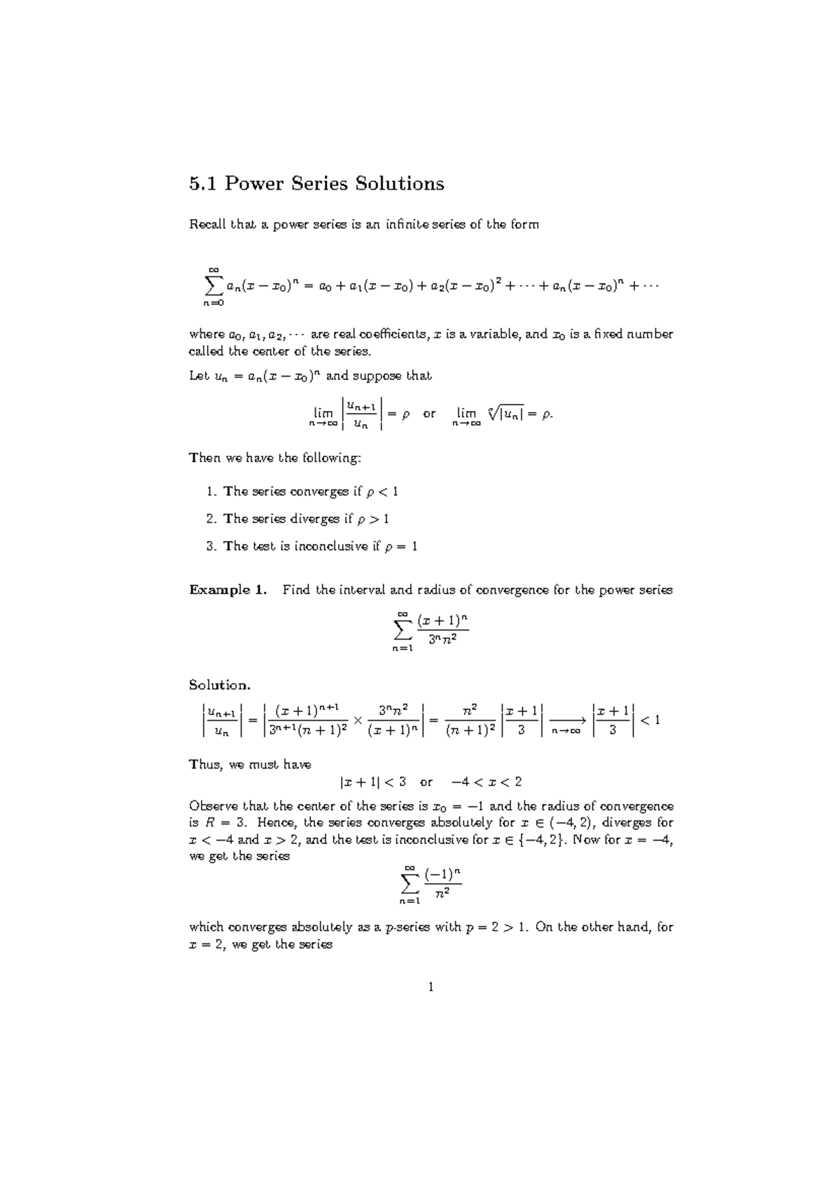 Section 5 - notes - 5 Power Series Solutions Recall that a power series ...
