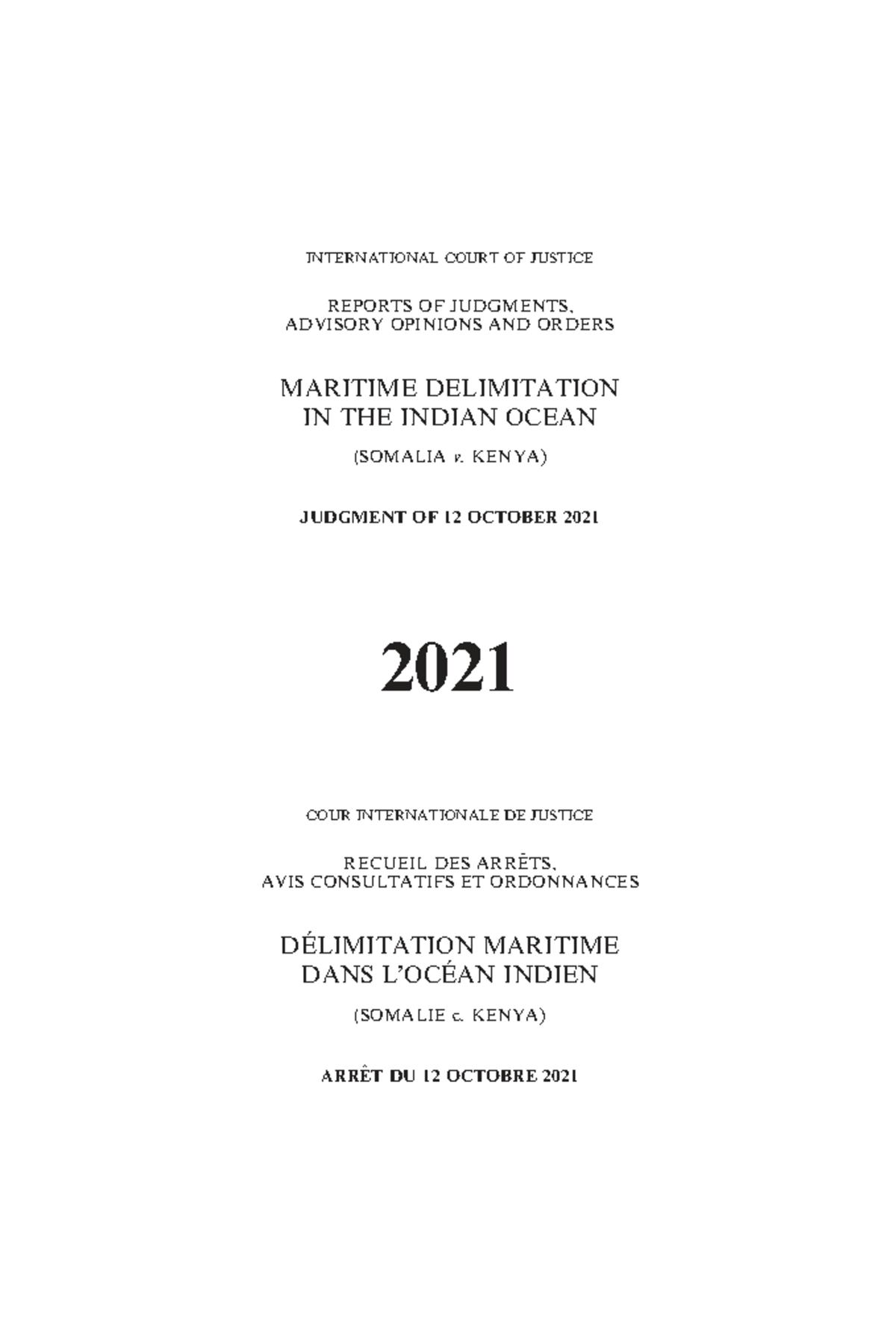 Maritime Delimitation in the Indian Ocean: ICJ Judgment (Somalia v ...