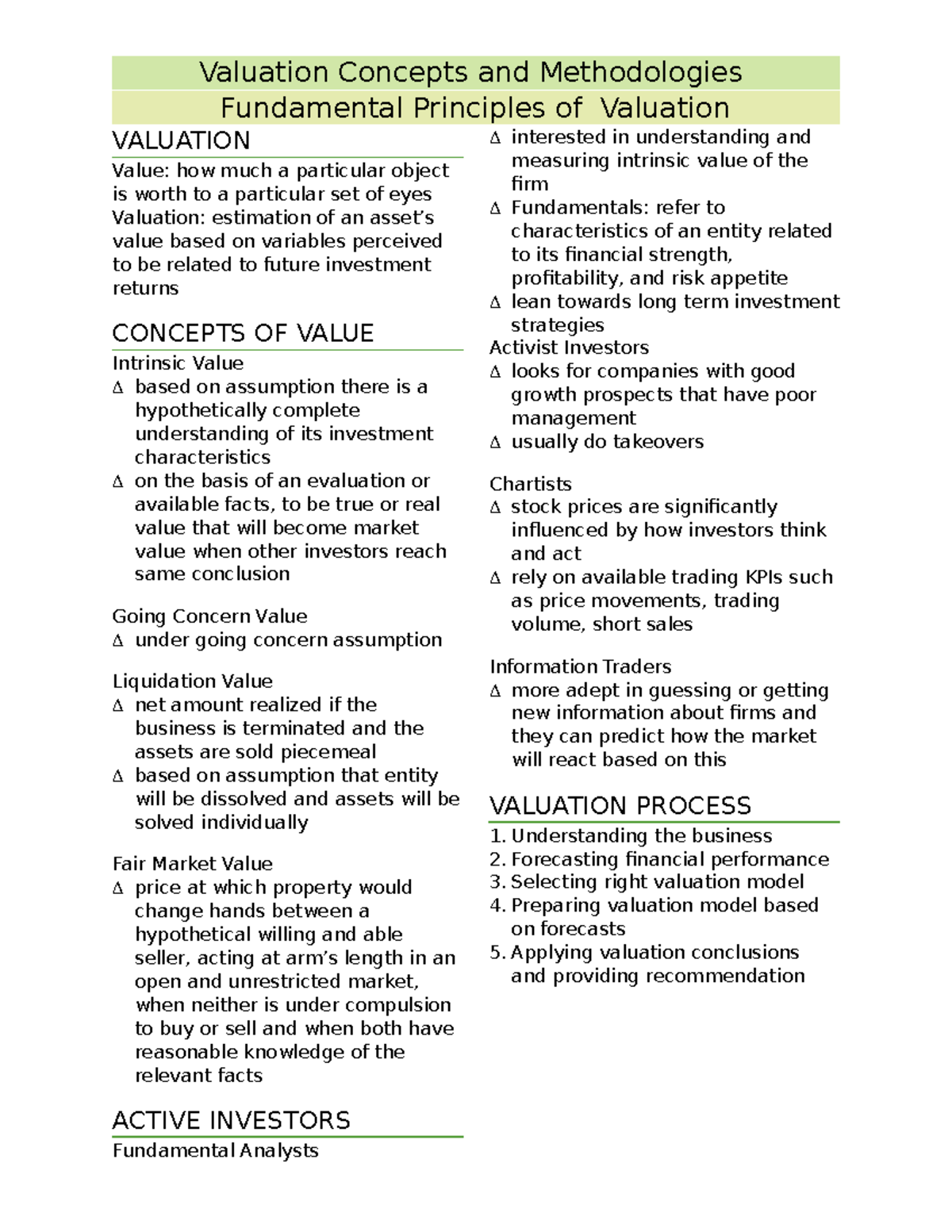 Valuation Concepts and Methodologies - Valuation Concepts and Methodologies Fundamental ...