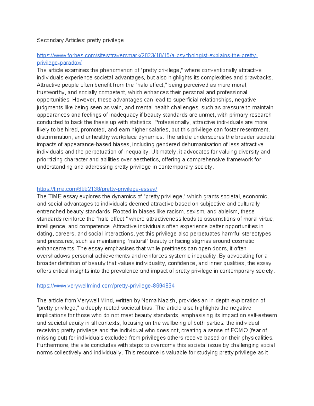 Pretty Privilege: Understanding Societal Impacts and Complexities - Studocu