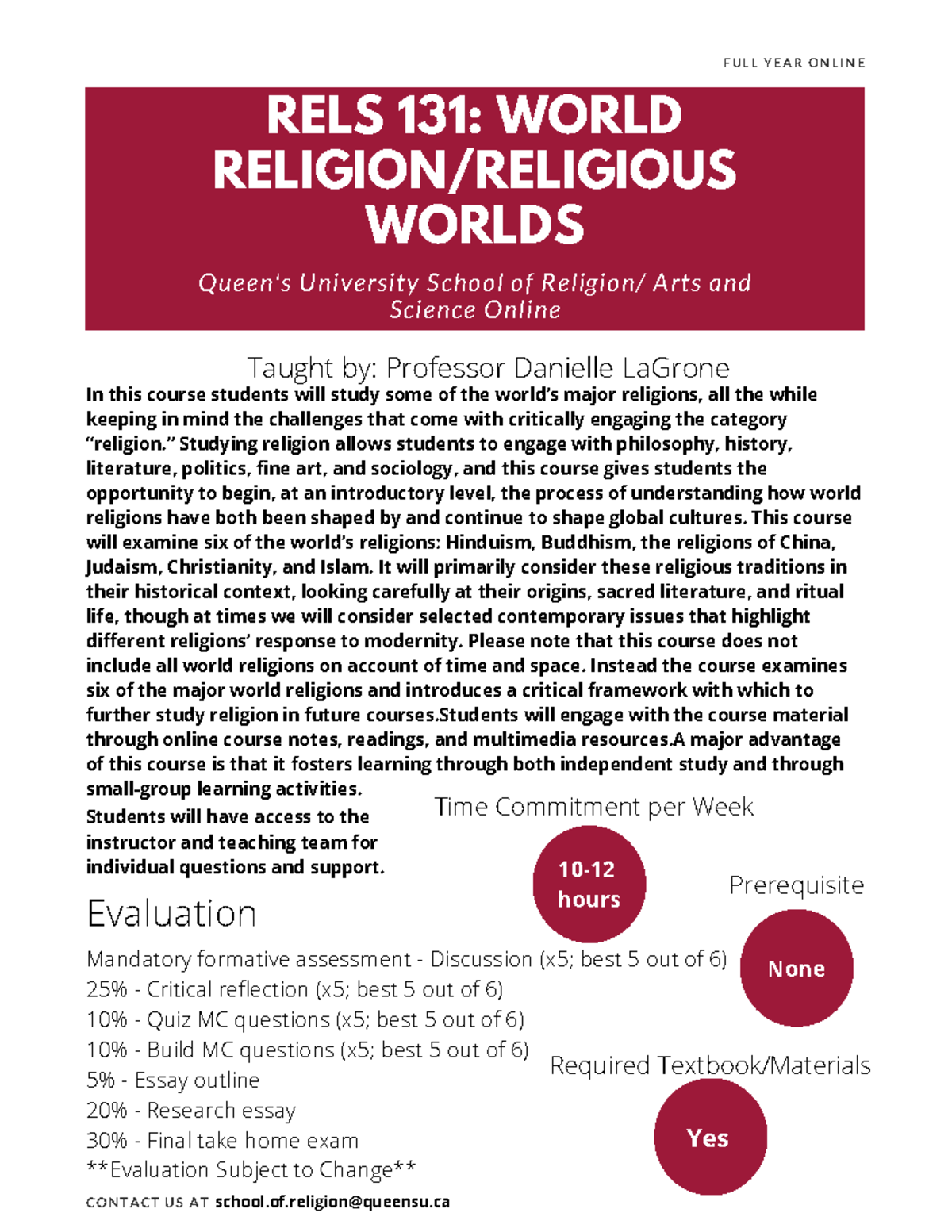 RELS 131: Intro to World Religions - Course Overview and Structure ...
