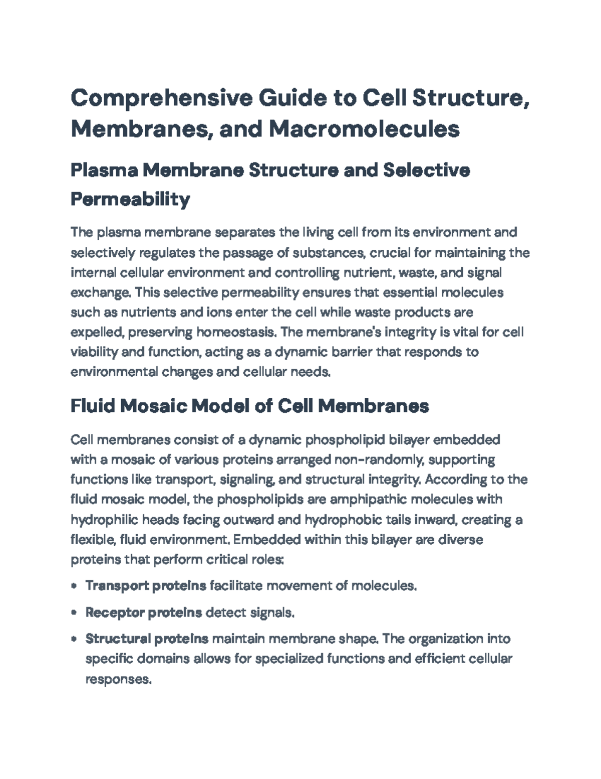 Comprehensive Study of Cell Structure & Membrane Dynamics (BIO101 ...