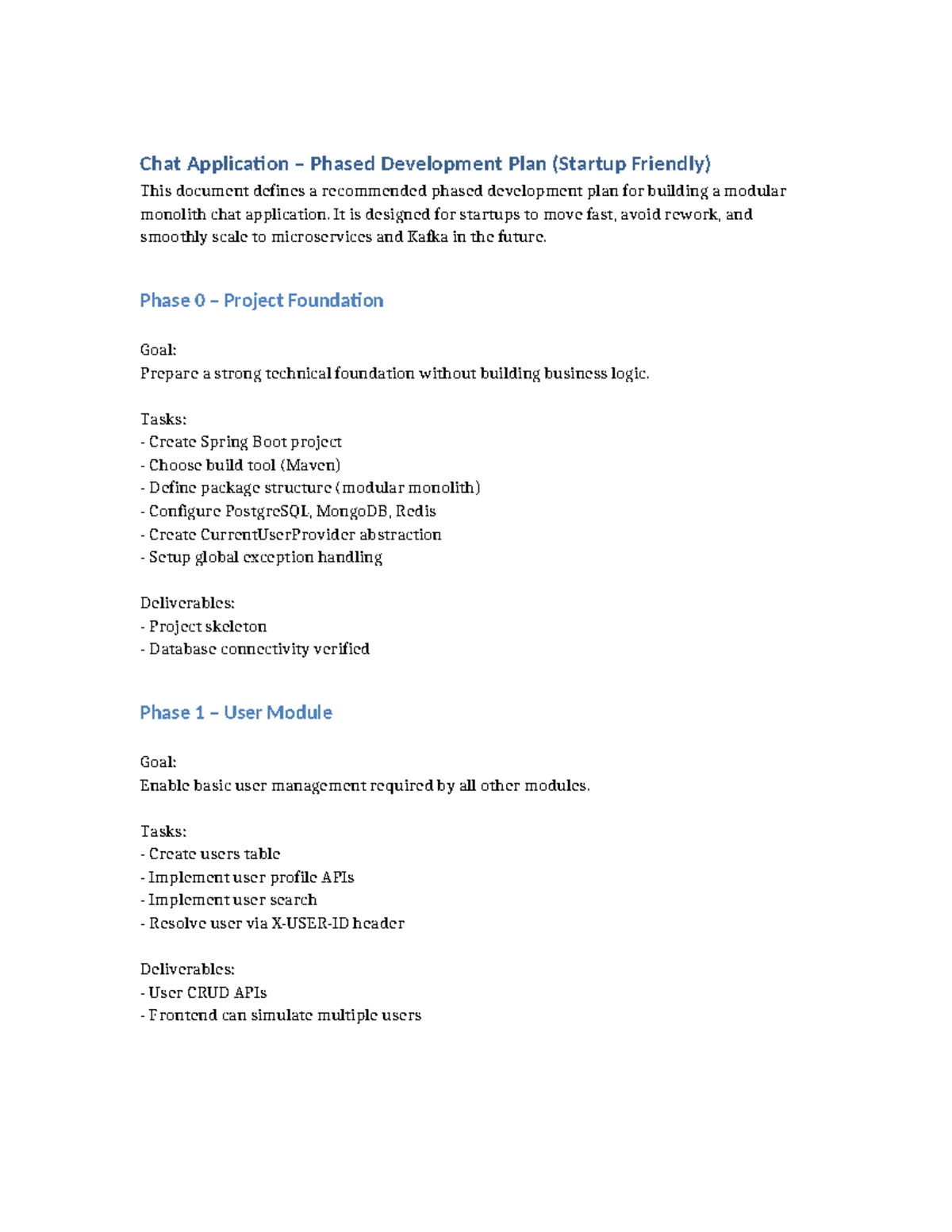 Chat App Dev Plan (Phased) for Startups: Modular Monolith Approach ...
