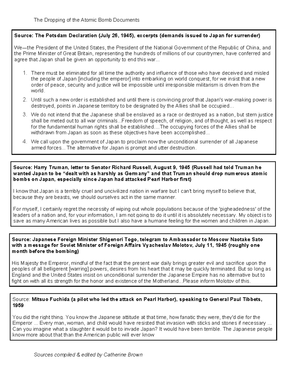 Atomic bomb documents: Sources for a DBQ on political motivations - Studocu
