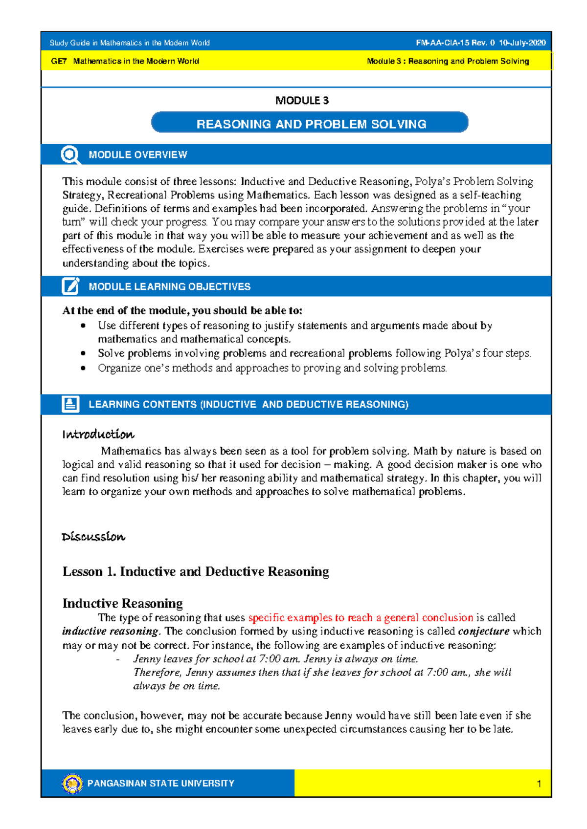 MMWModule 3 - module 1 - Study Guide in Mathematics in the Modern World ...
