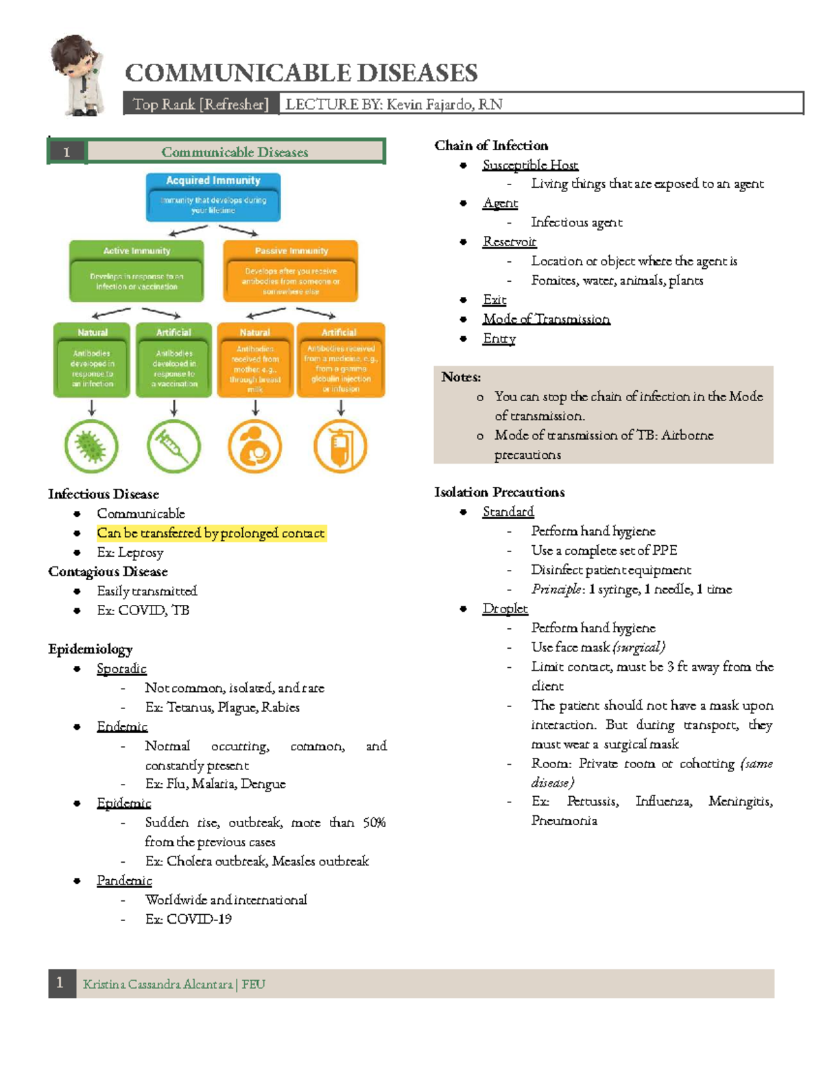 CDN - Communicable Diseases Lecture Notes by Kevin Fajardo, RN - Studocu