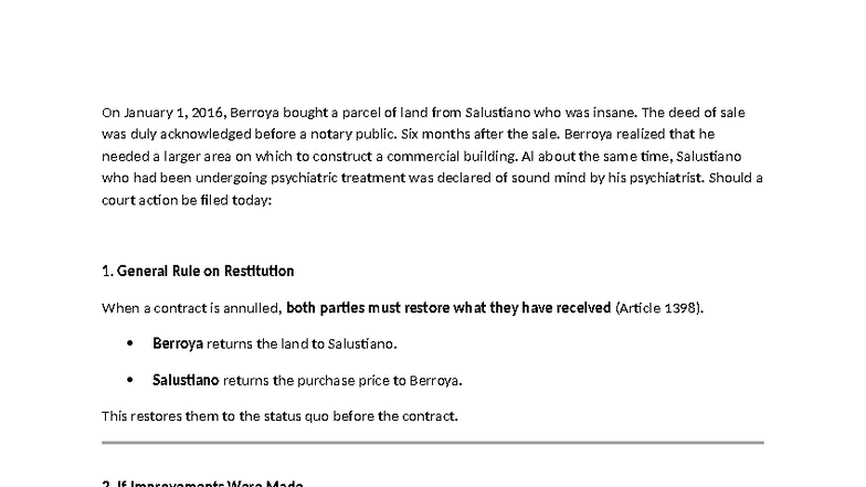 Obligations and Contracts: Restitution and Liability Analysis - Studocu