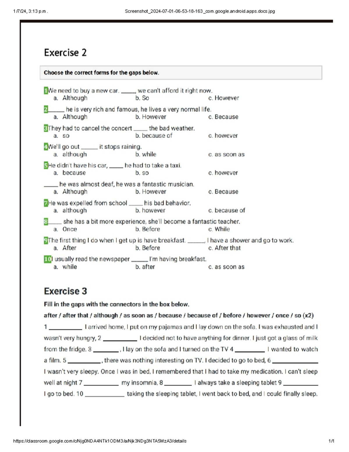 English Grammar Exercises: Act 1 - Fill in the Gaps - Studocu