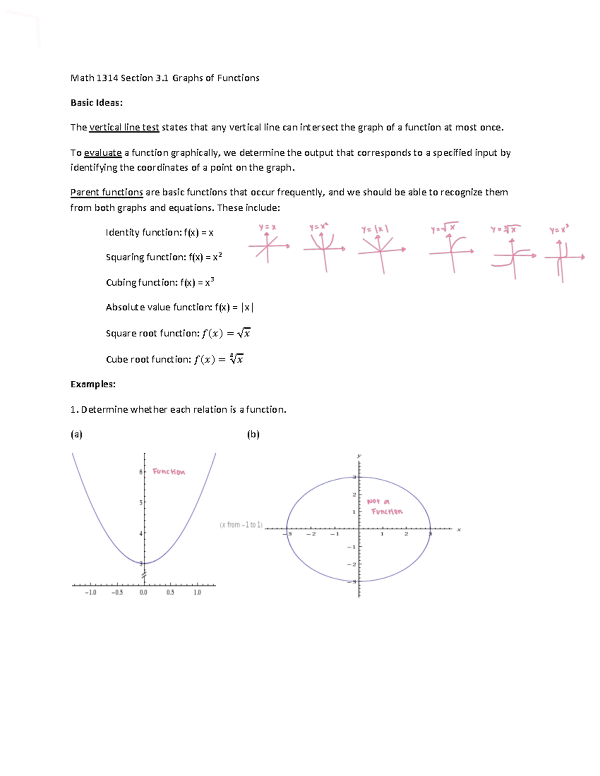 1314-ch3 notes Graphs of Functions - Math 1314 Section 3 Graphs of ...