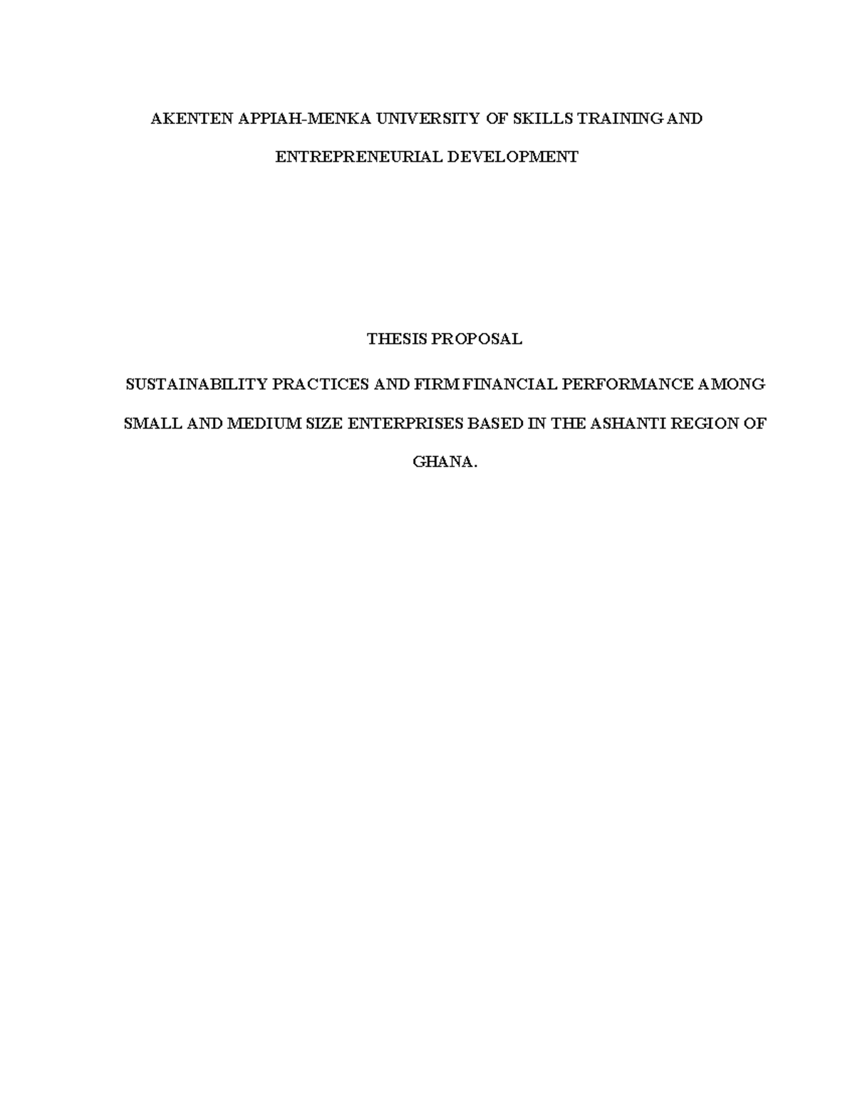 Thesis Proposal: Sustainability Practices & Financial Performance of ...