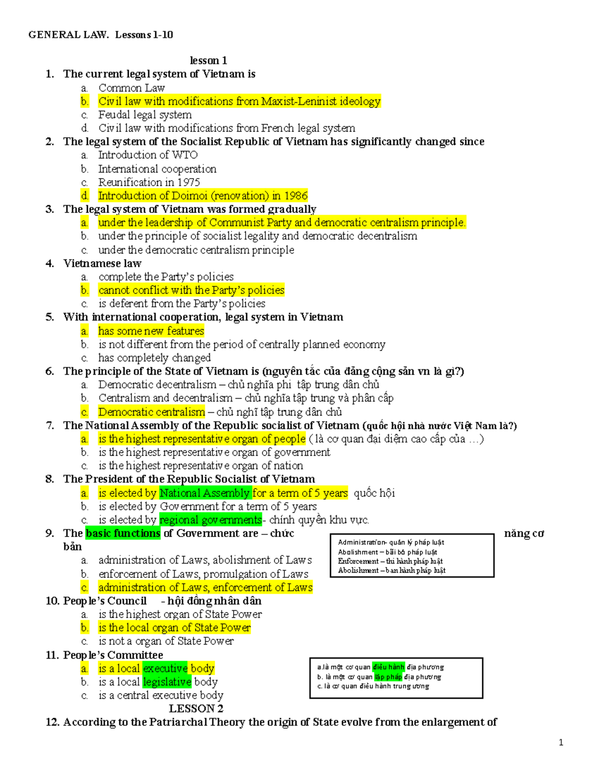 QUIZ edited 2020 With KEYS introdutionl to law - Introduction to Law ...