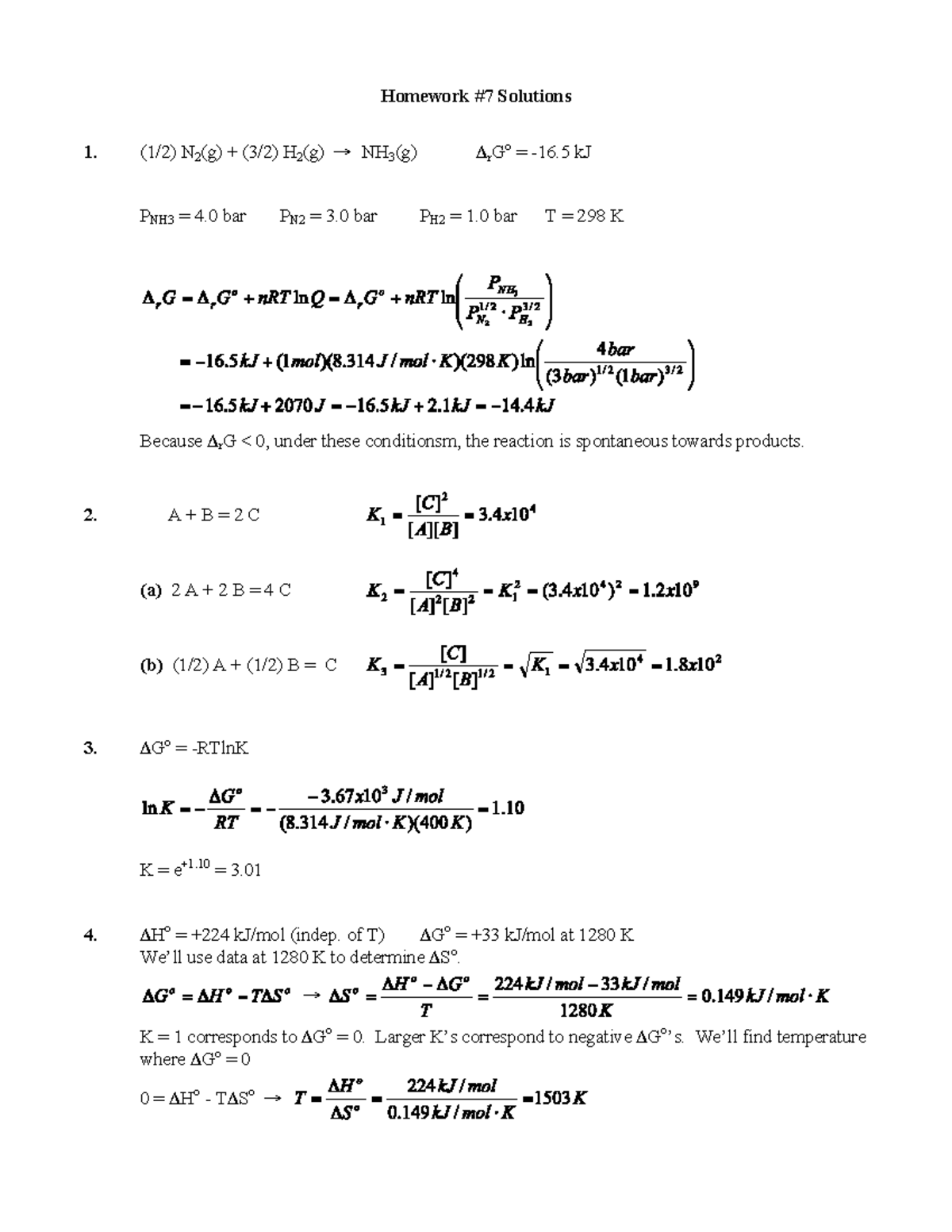 HW7 Solutions: Thermodynamics and Equilibrium Calculations - Studocu