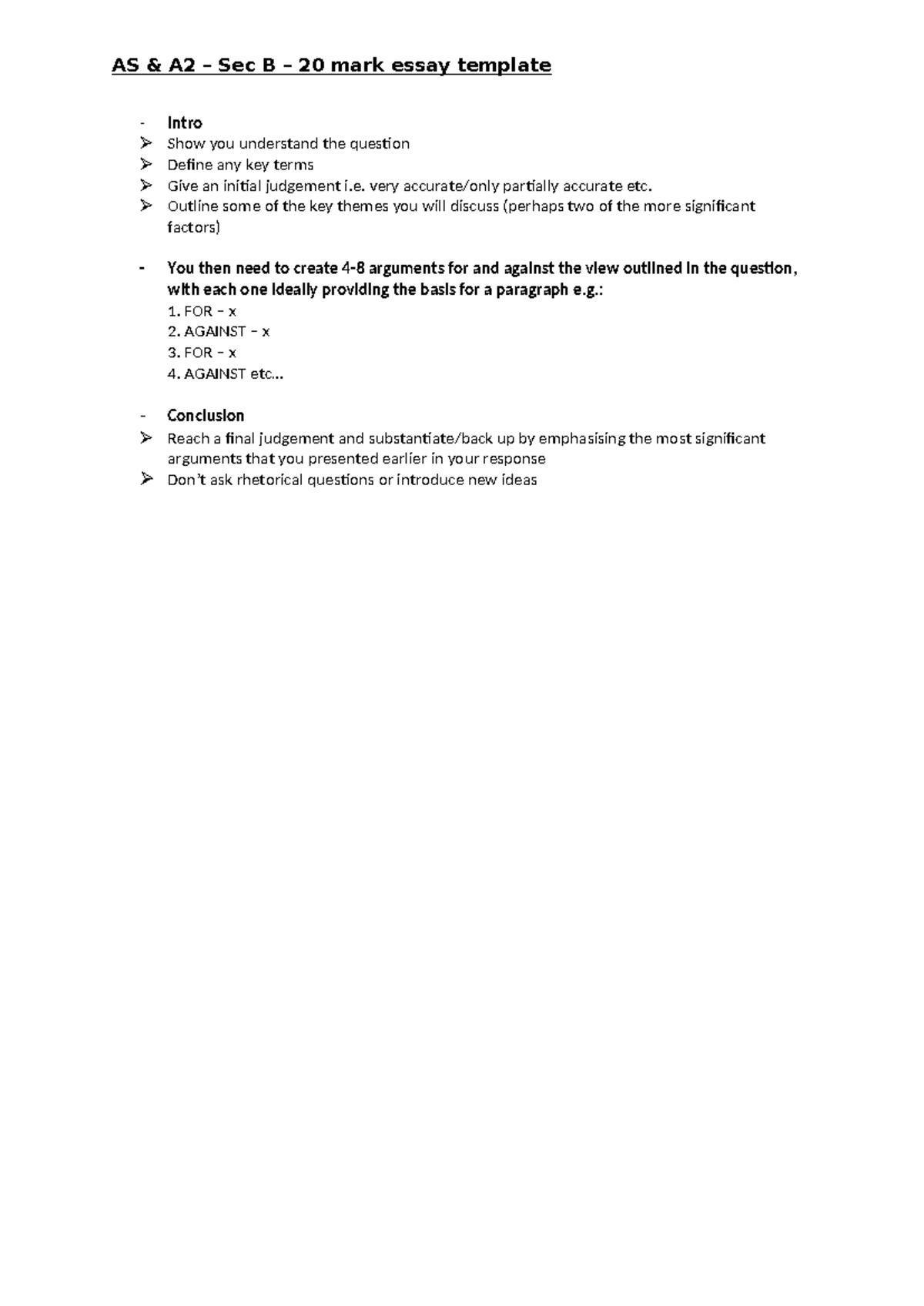 Edexcel History AS & A2 - Sec B 20 Mark Essay Template on Russia - Studocu