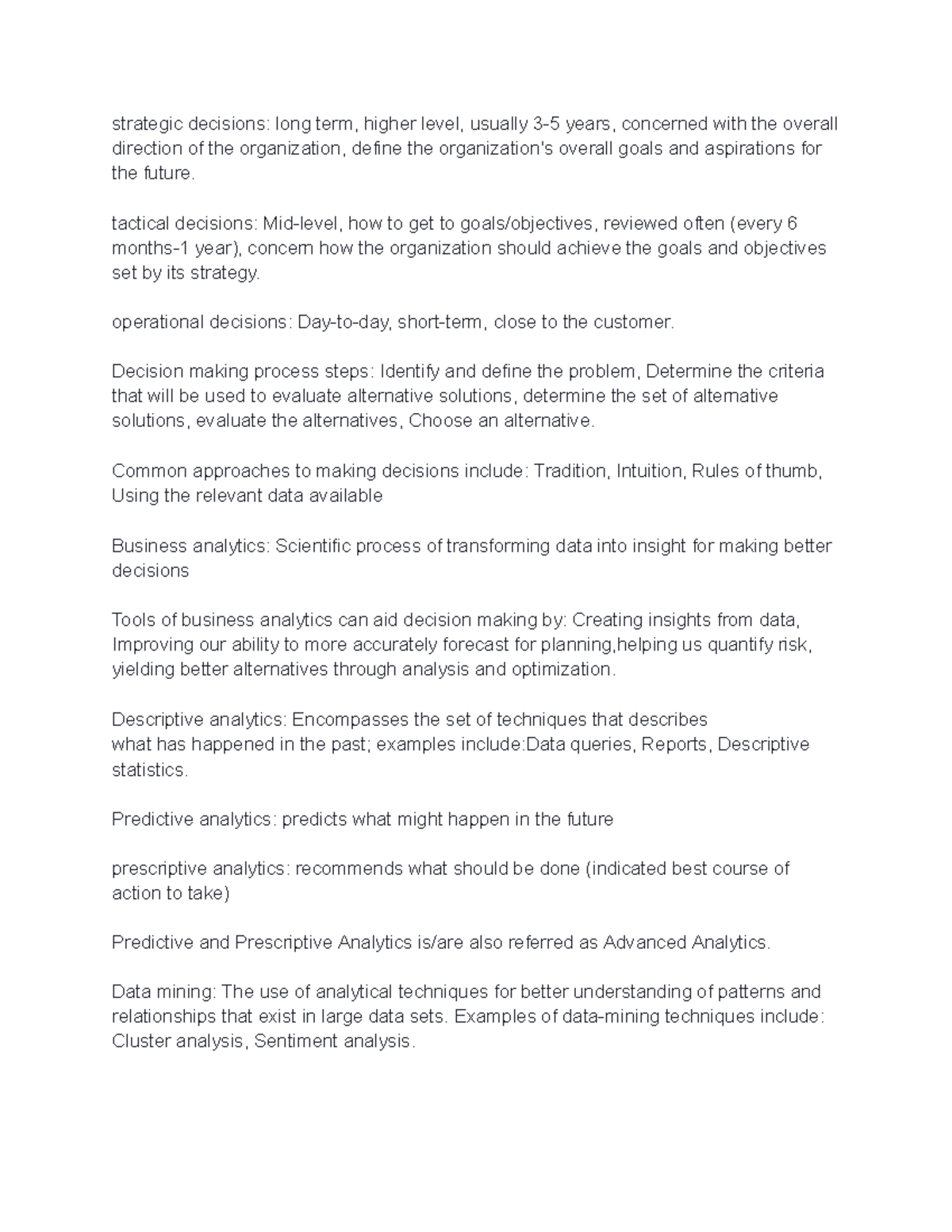 2DA3 Midterm Cheat Sheet: Strategic Decision-Making & Analytics - Studocu
