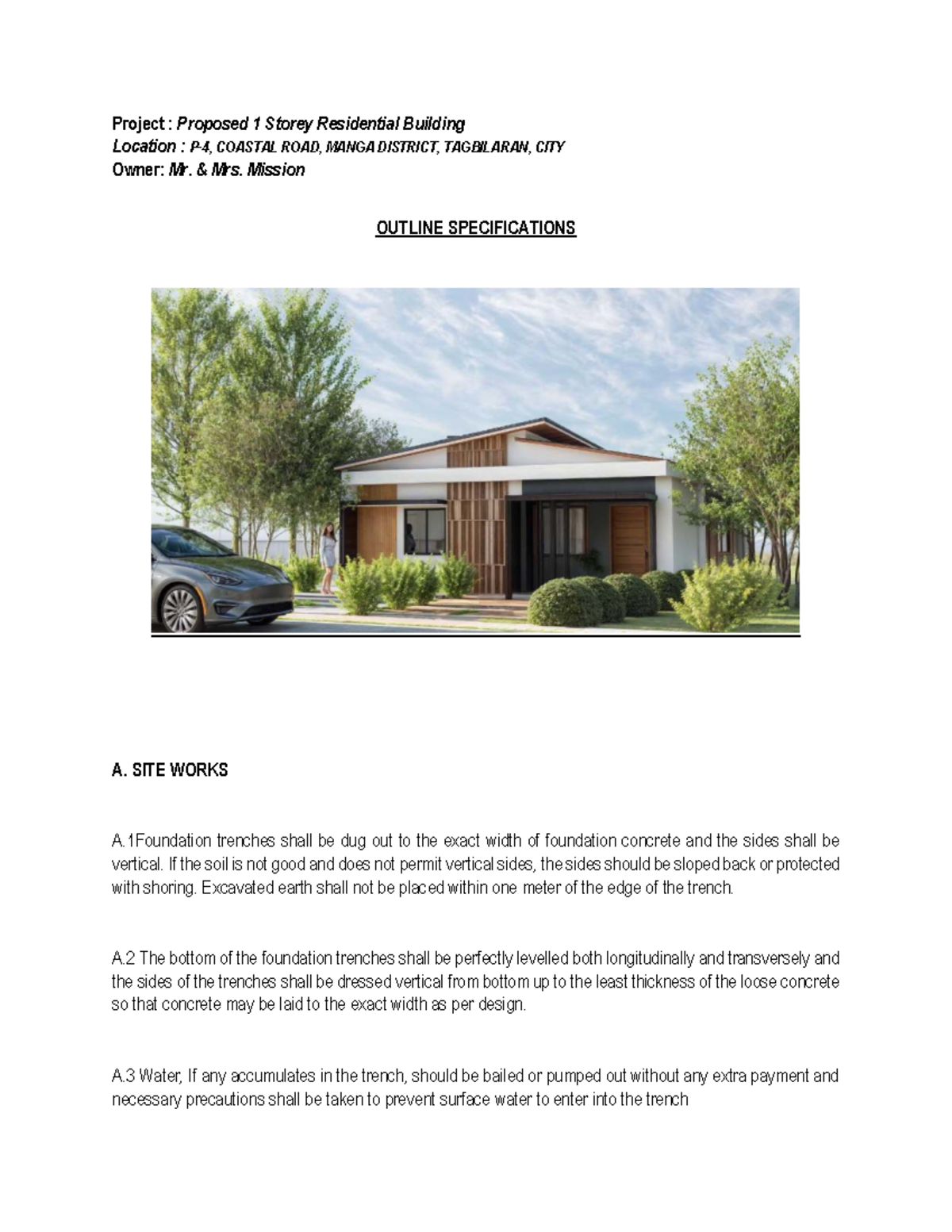 1 Storey Residential Building Specifications - COASTAL ROAD, MANGA ...