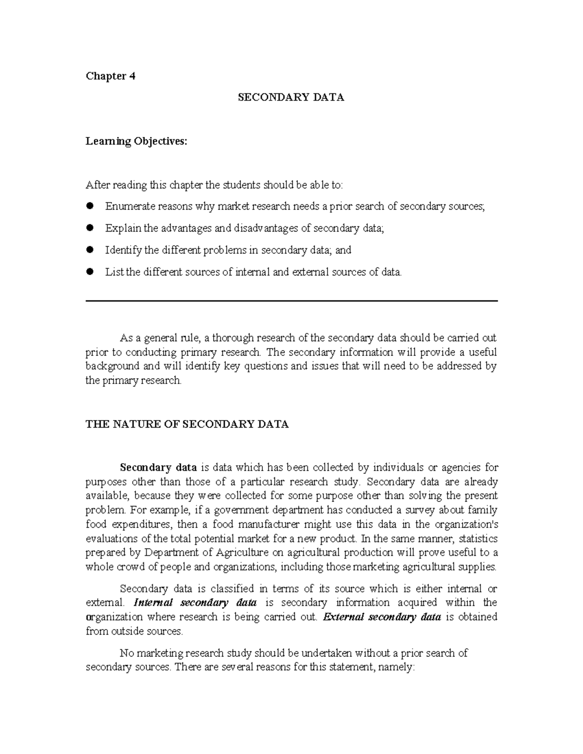 Chapter 4: Understanding Secondary Data in Marketing Research (MKT 101 ...