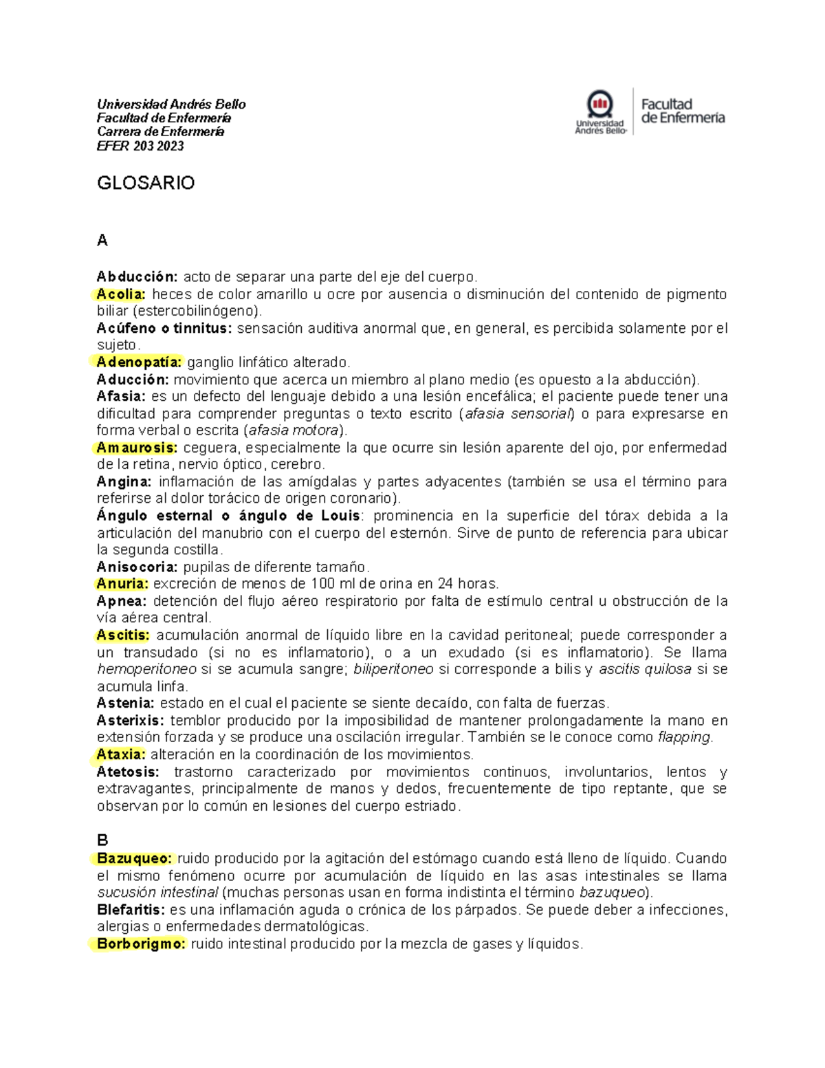 Glosario de Términos Médicos - EFER 203 - Universidad Andrés Bello ...