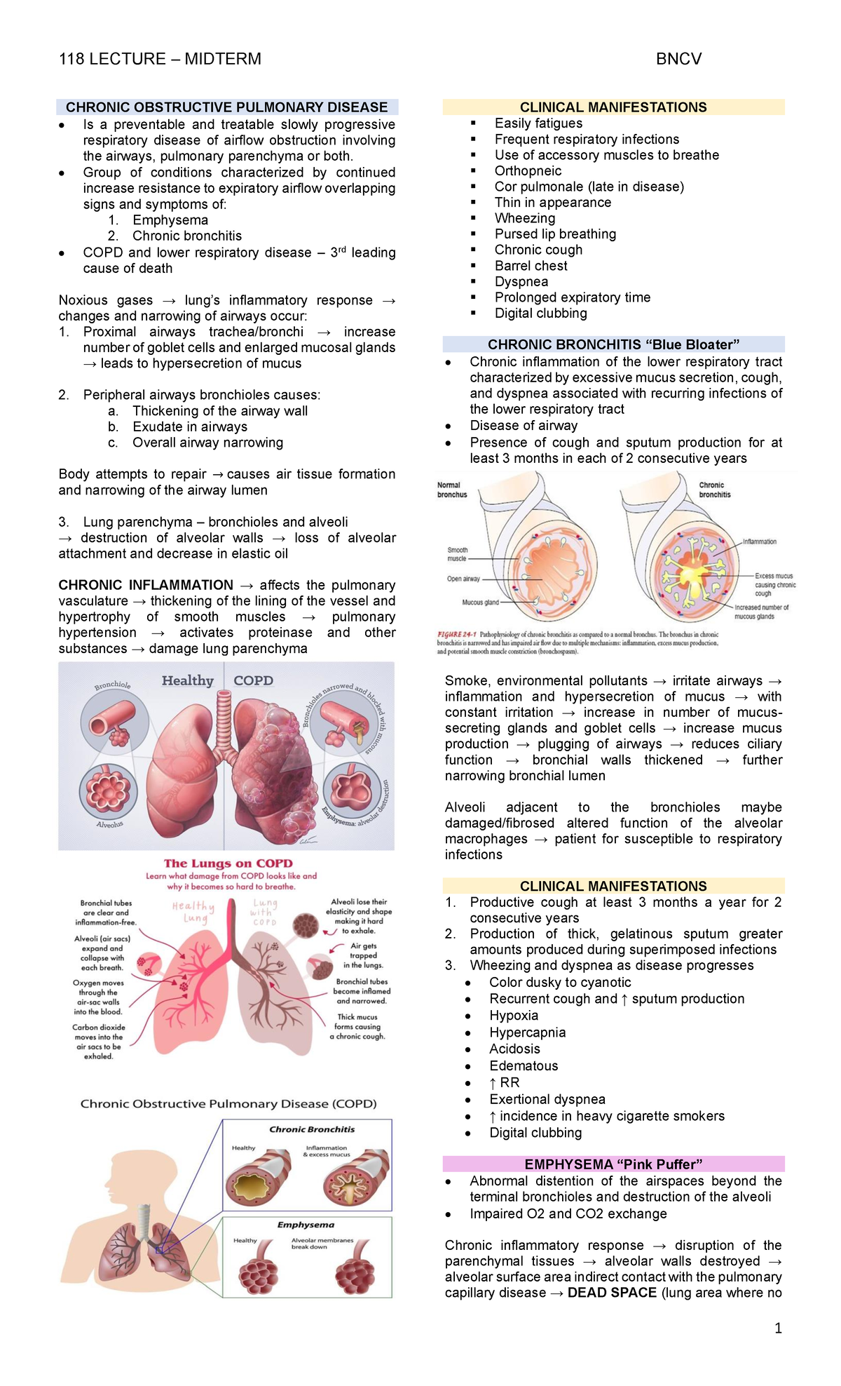 118lec MID - notes - CHRONIC OBSTRUCTIVE PULMONARY DISEASE Is a ...